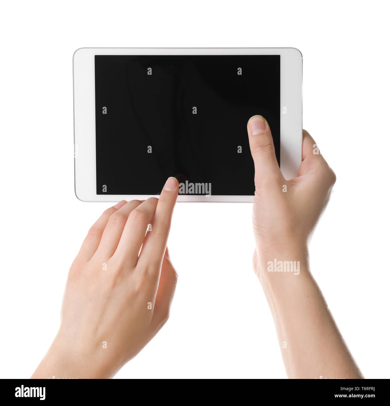 Hand holding tablet shopping Cut Out Stock Images & Pictures - Alamy