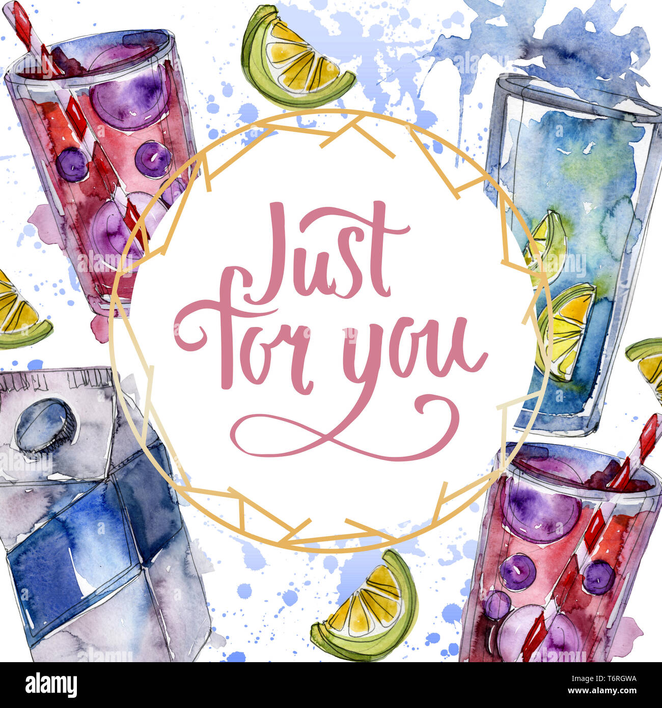 Fresh and cold soft drinks. Watercolor background illustration set ...