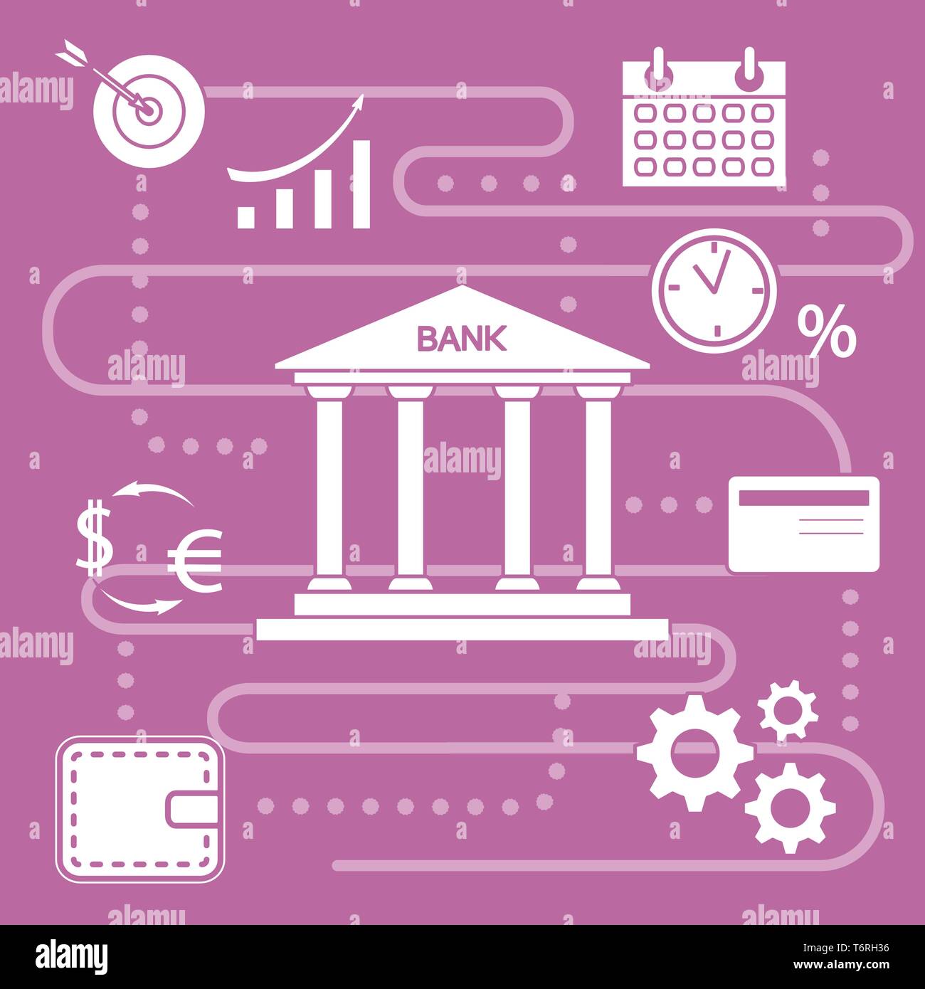 Vector illustration with banking line icon. Bank building, credit card ...