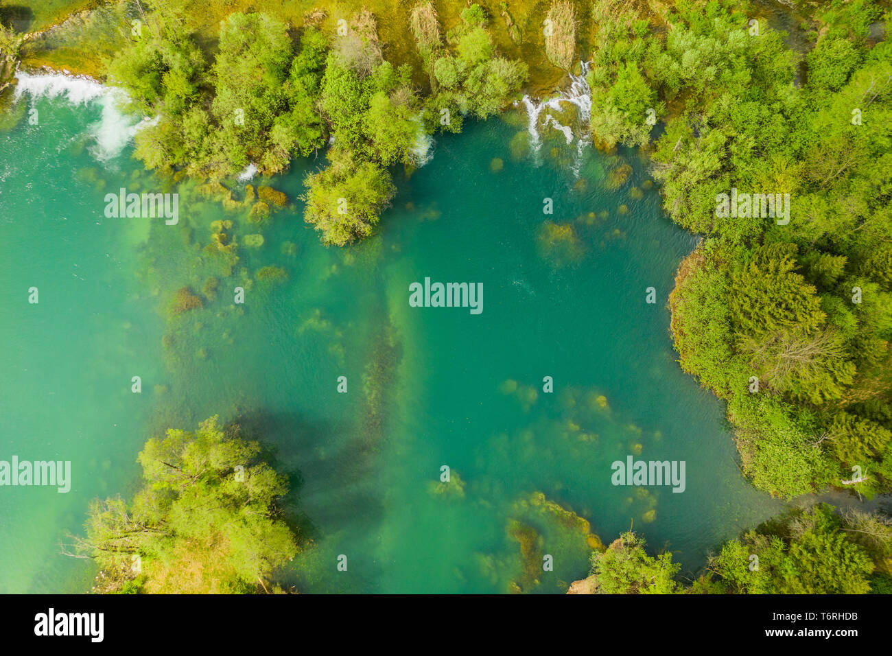 Croatian nature, beautiful waterfalls on Mreznica river from air ...