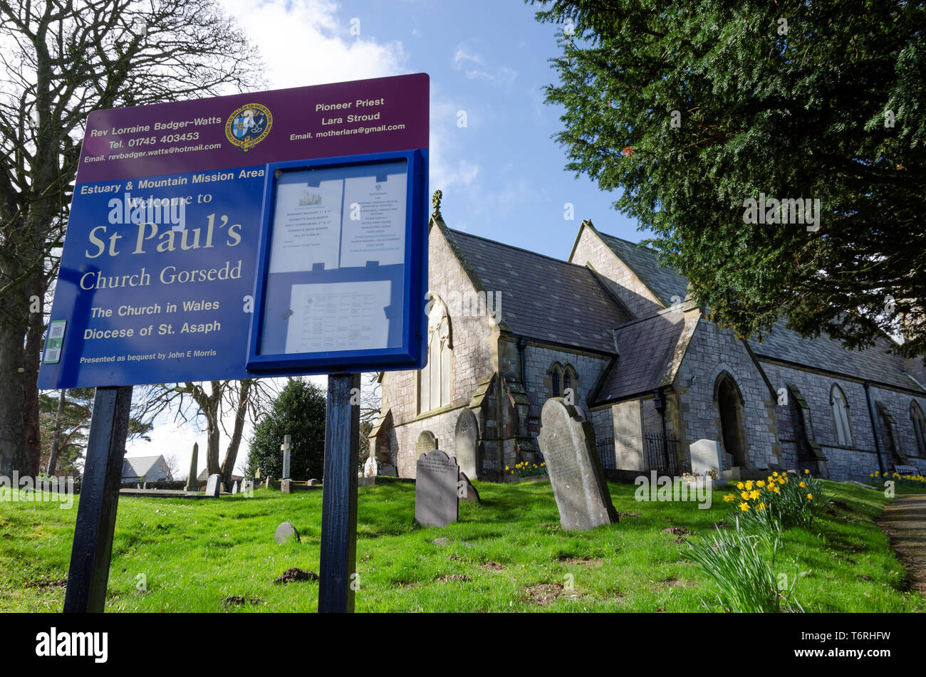 Gorsedd, UK - Mar 25, 2019: The High Gothic parish church of St. Paul ...