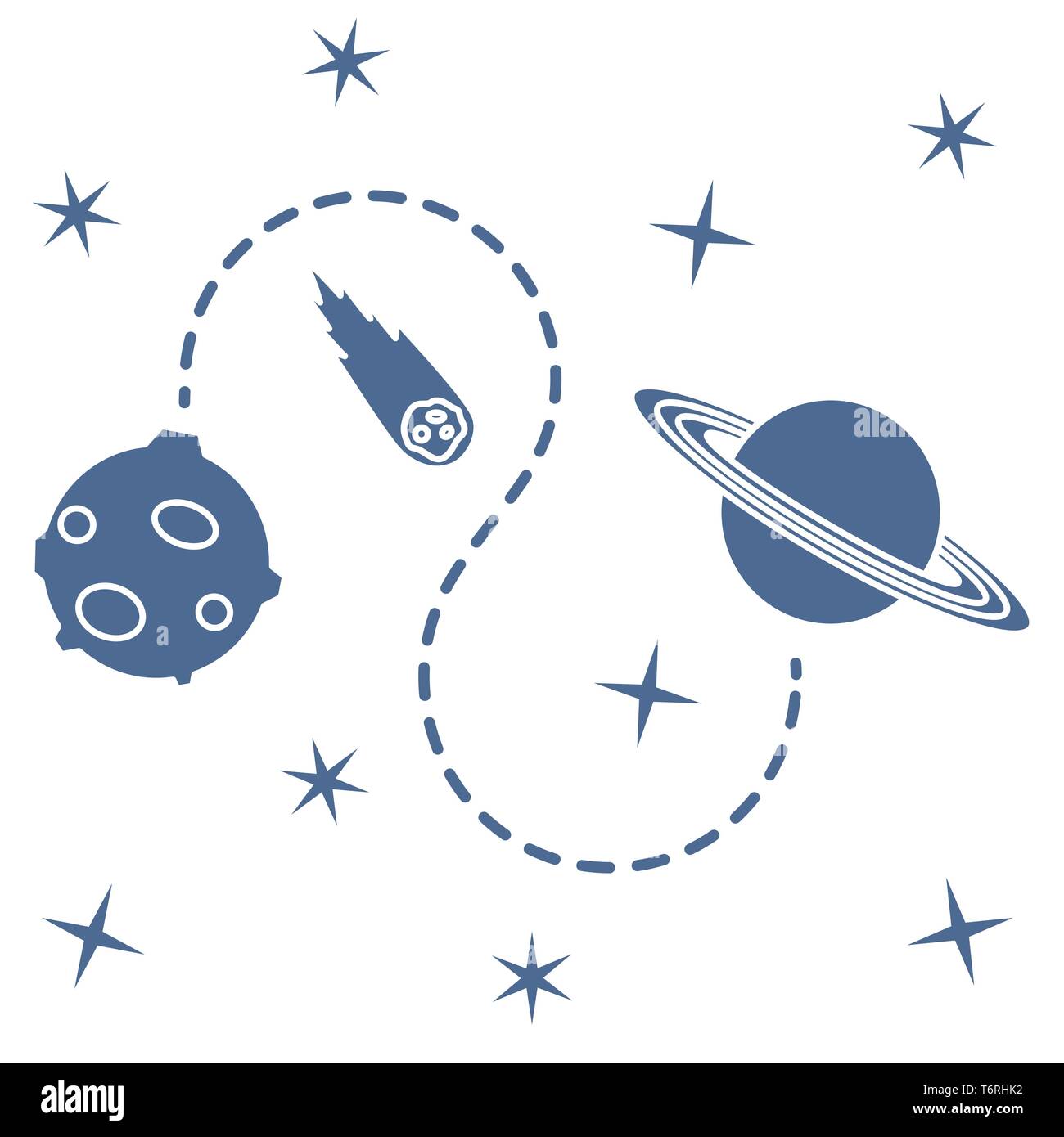 Vector illustration with planets, meteorite, stars. Space exploration ...
