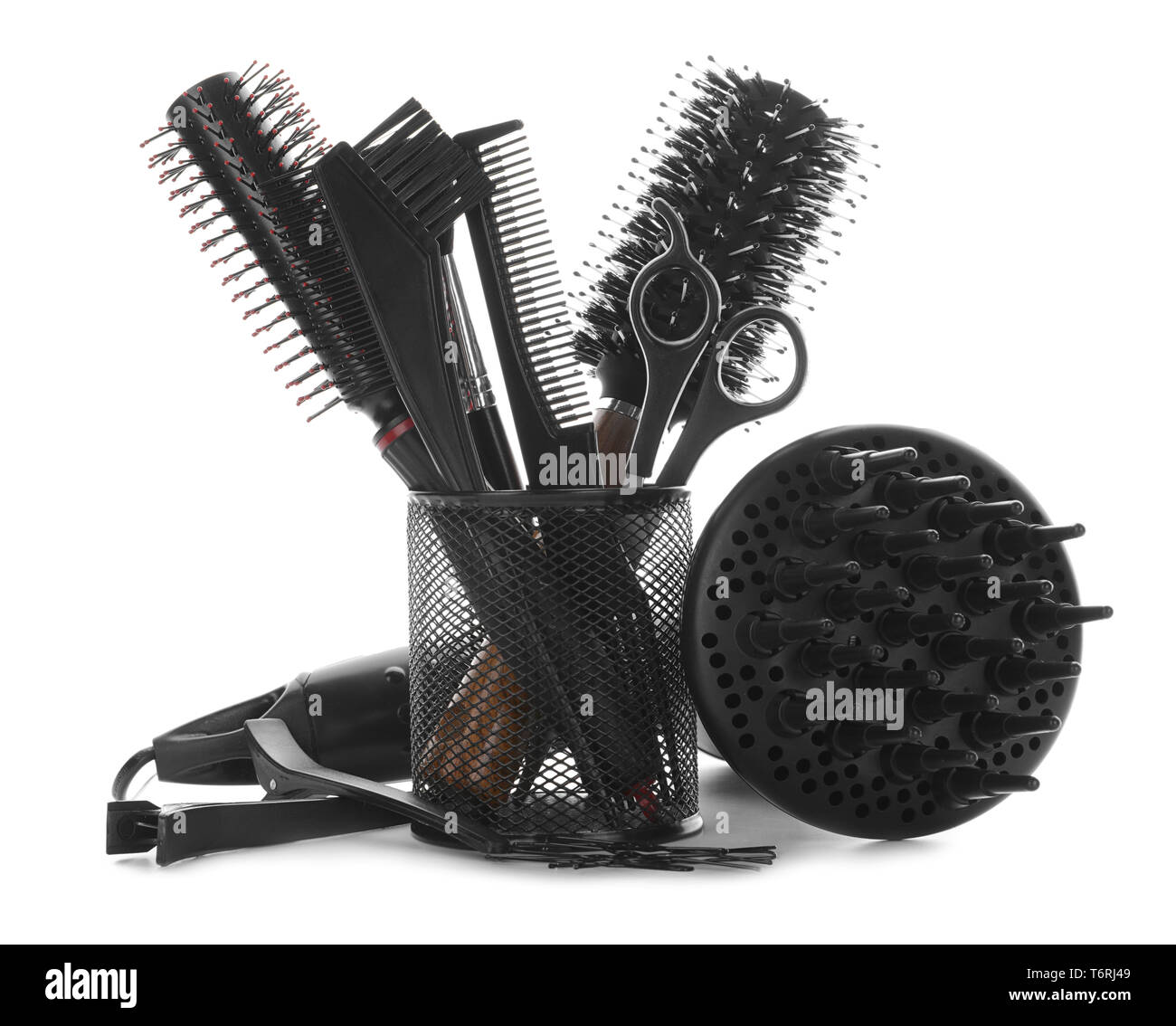Professional hairdresser's set on white background Stock Photo - Alamy