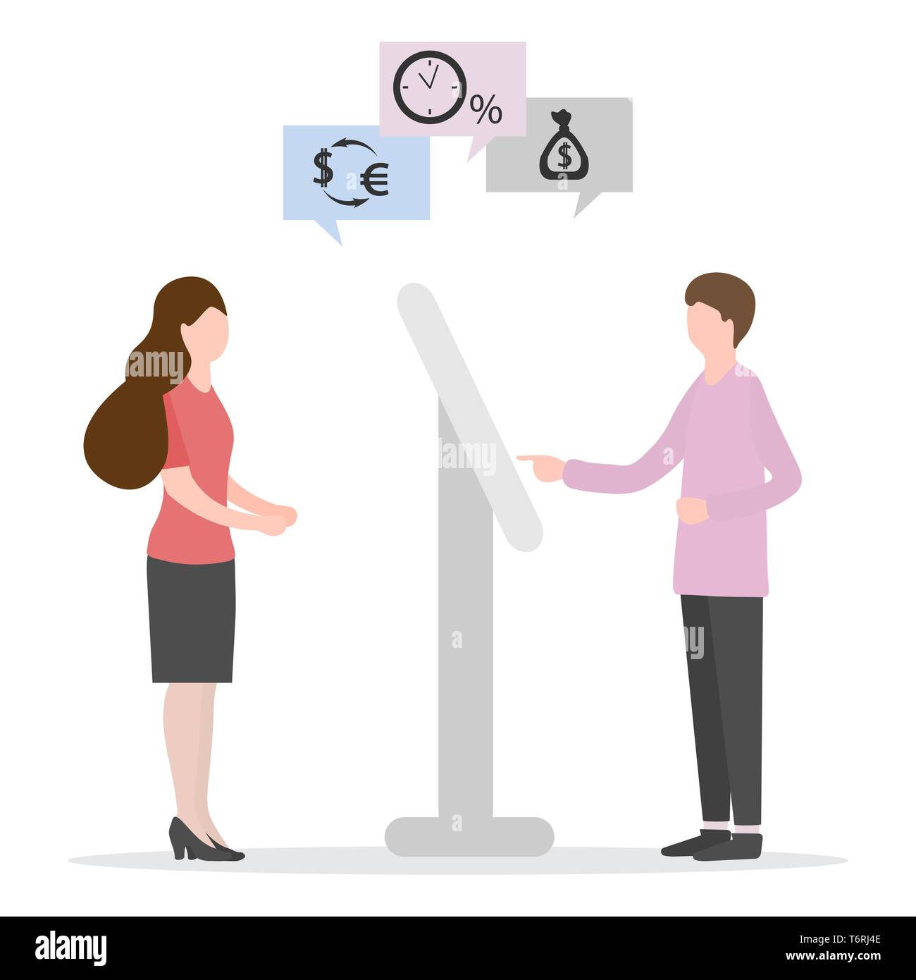 Vector illustration with man chooses bank transaction at the terminal ...