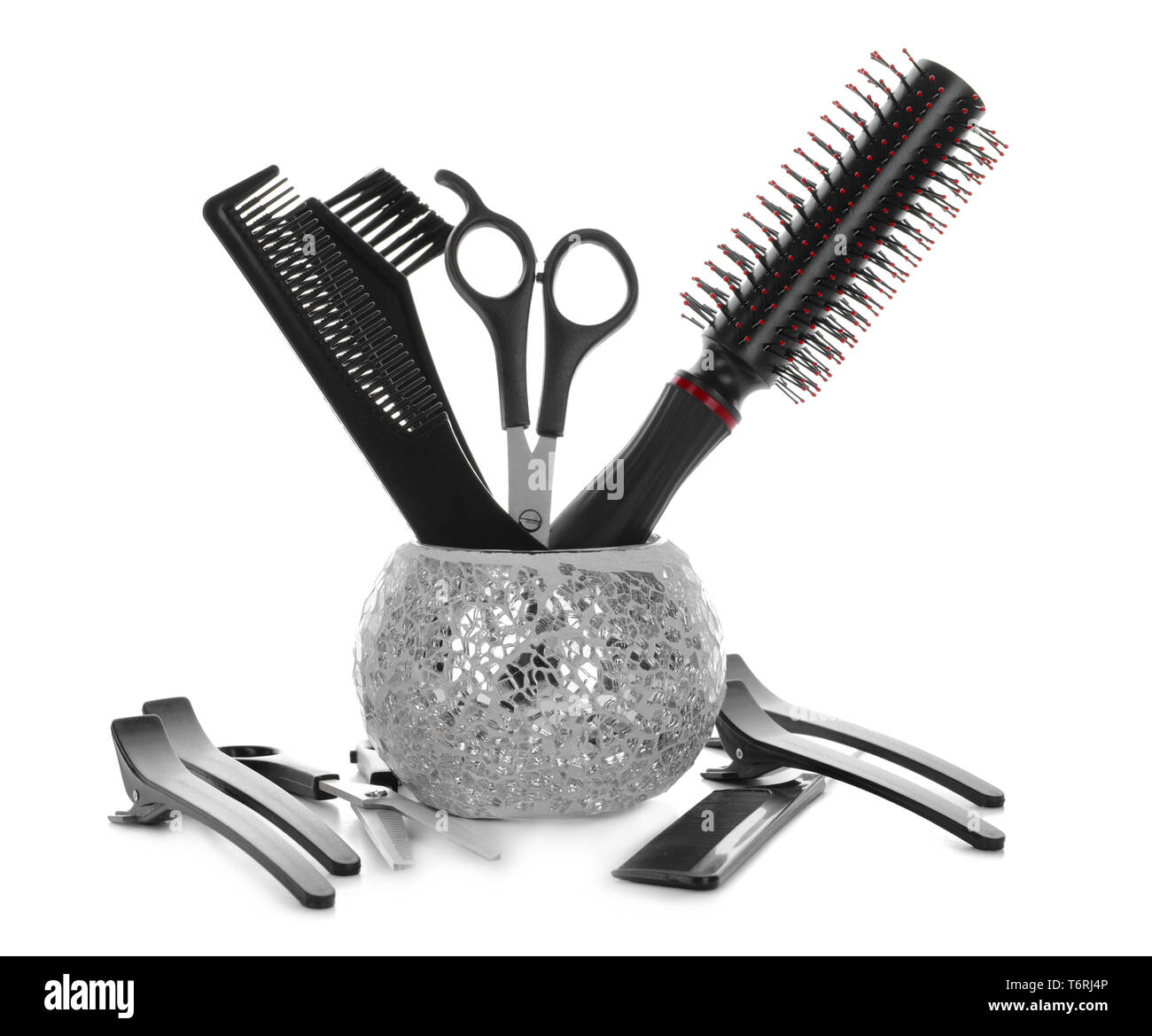 Professional hairdresser's set on white background Stock Photo - Alamy
