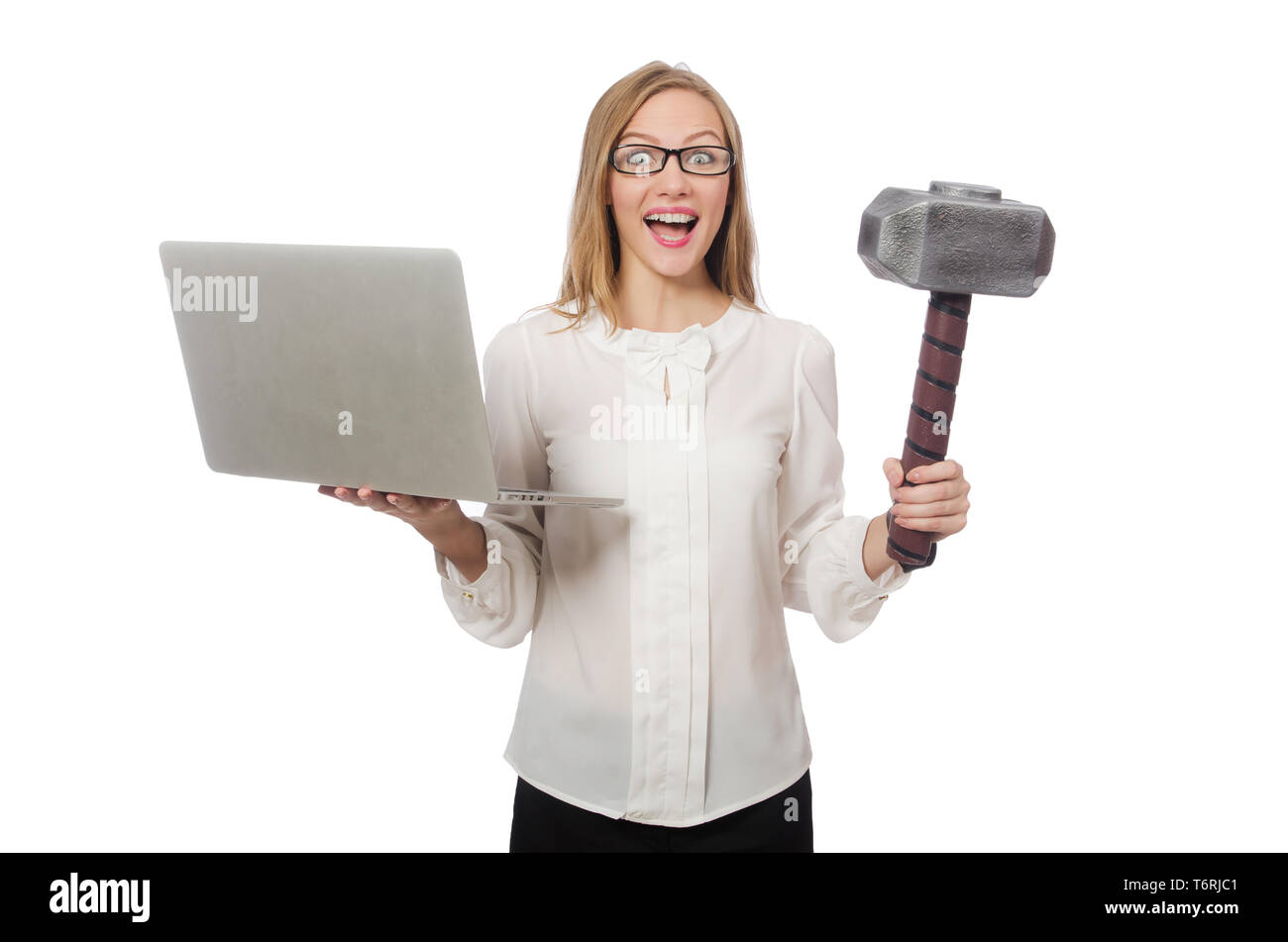 Angry business woman breaking laptop hi-res stock photography and ...