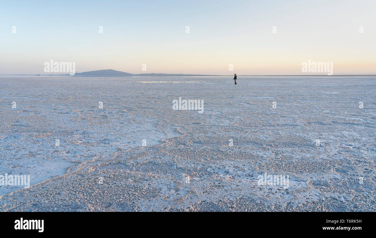 Sunset on the salt plains of Asale Lake in the Danakil Depression in ...
