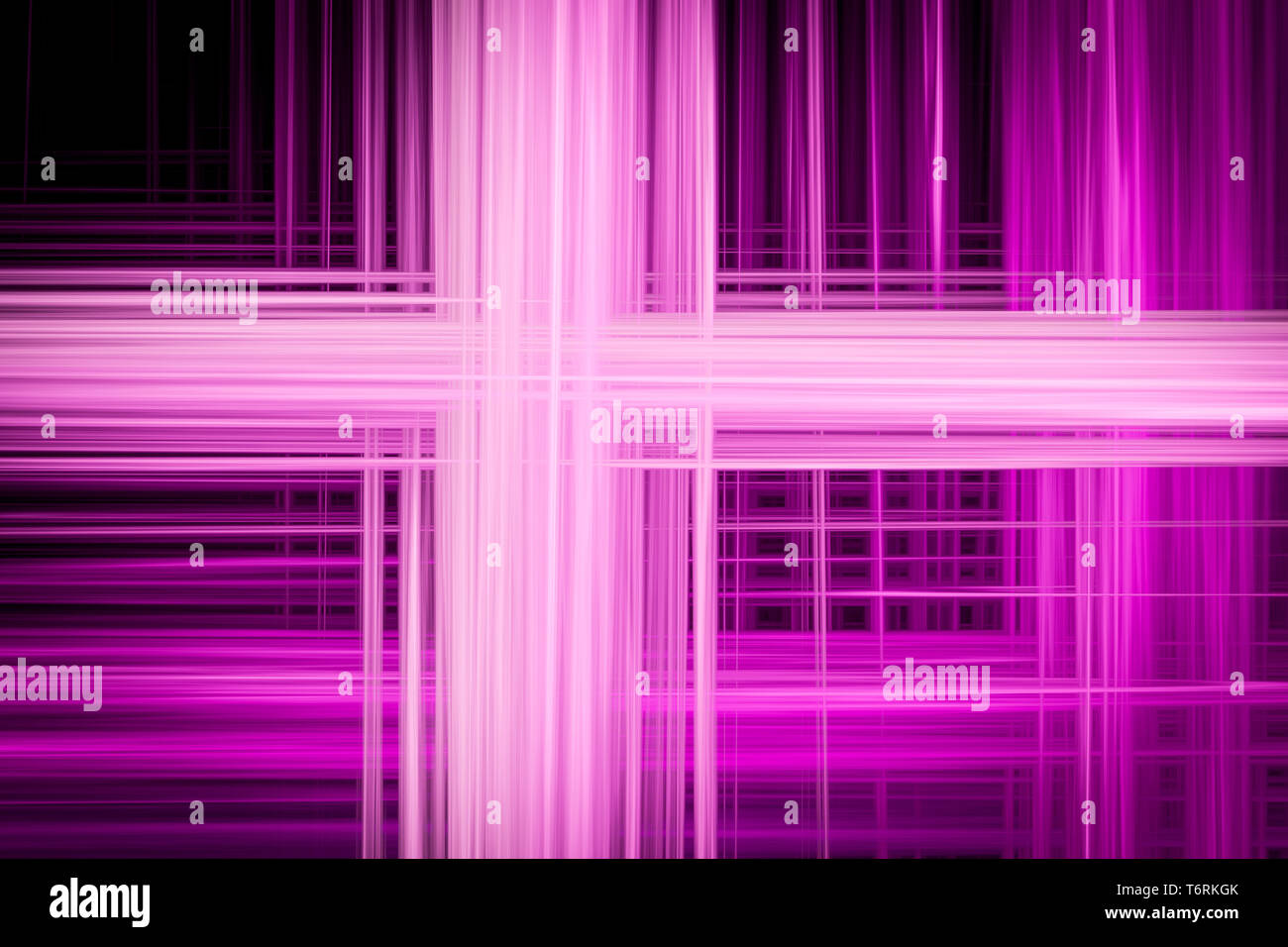 Abstract rainbow neon glowing crossing lines pattern. Dark background of colorful neon glowing ...