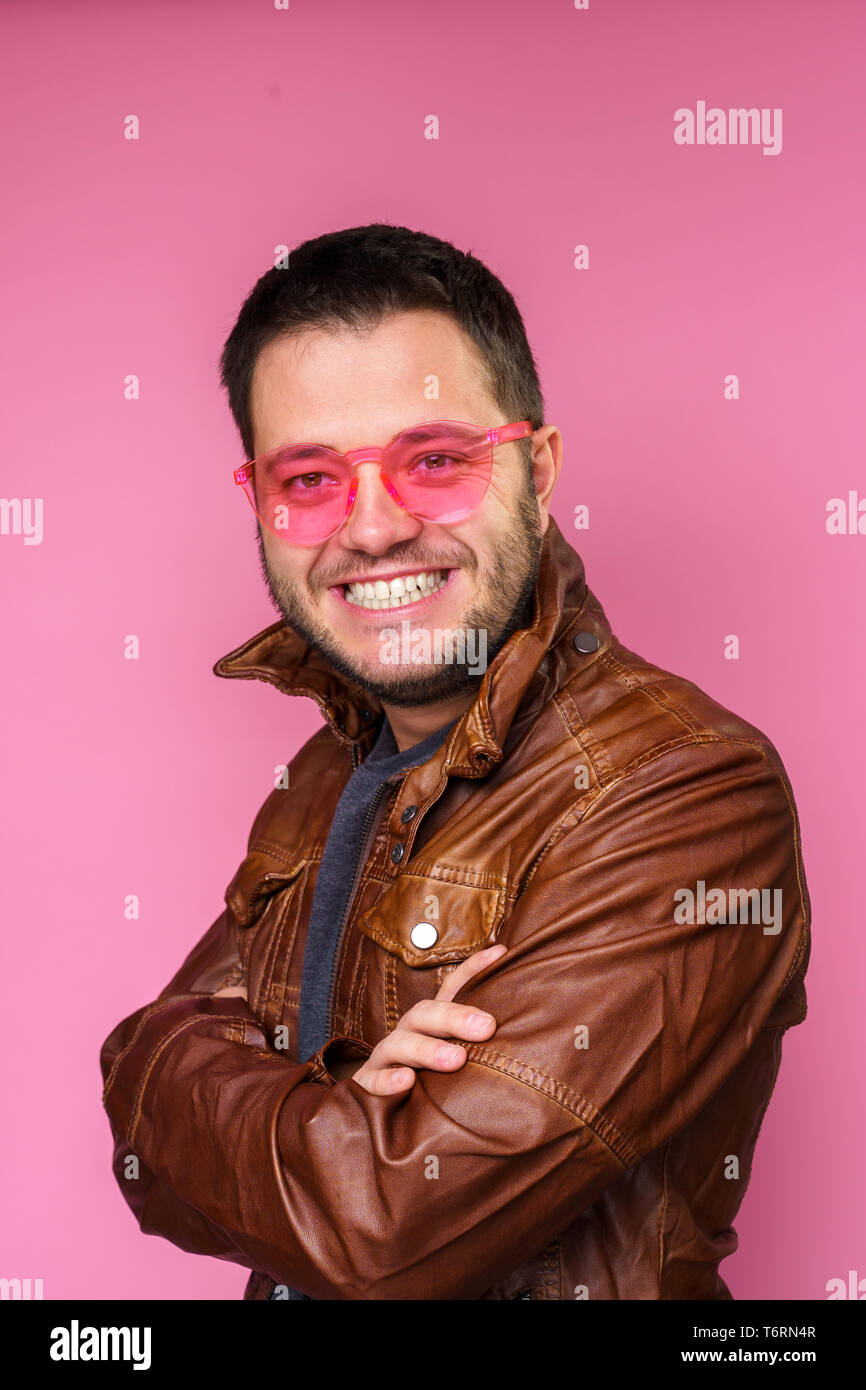 Man in leather jacket, arms crossed hi-res stock photography and images ...