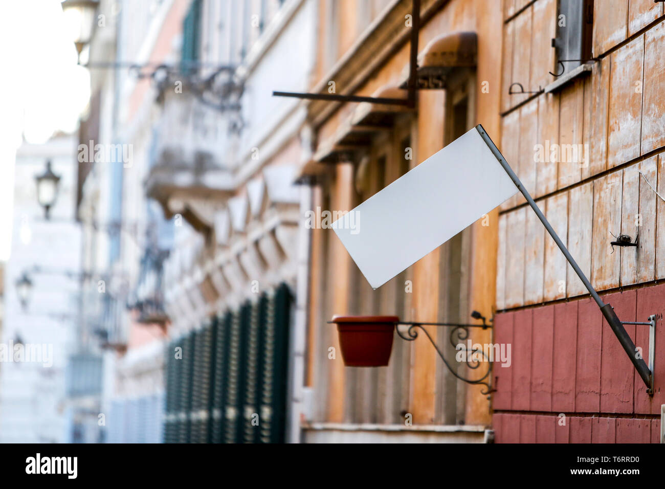 Rectangular blank flag on the street in the city - Image Stock Photo ...