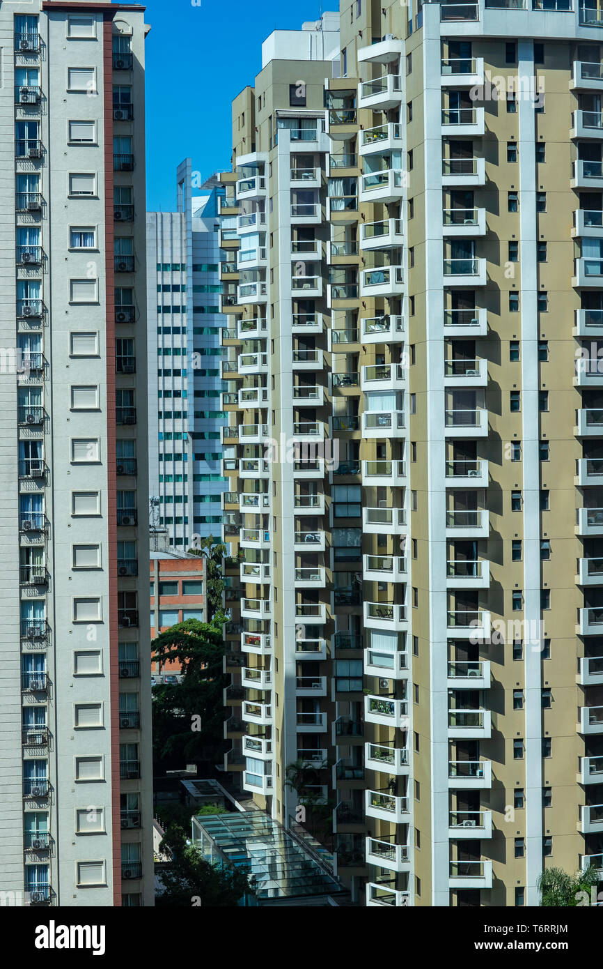 View at modern courtyard. Facade of modern building. Sao Paulo city ...