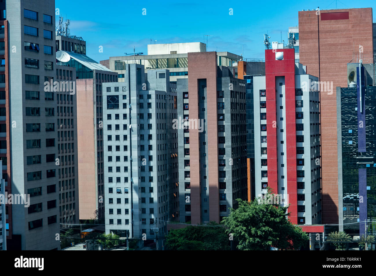 View at modern courtyard. Facade of modern building. Sao Paulo city ...