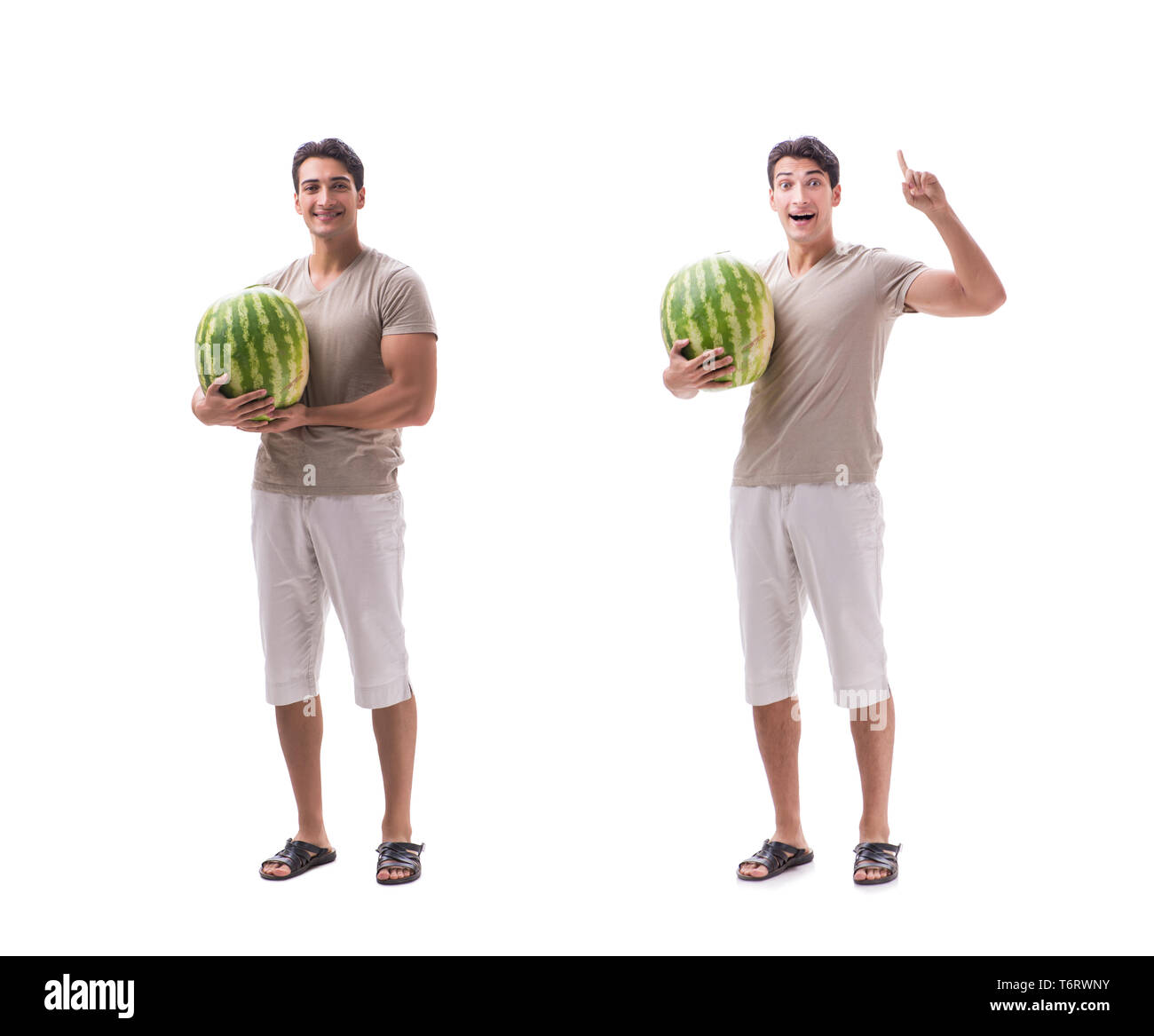 Young man with watermelon isolated on white Stock Photo - Alamy