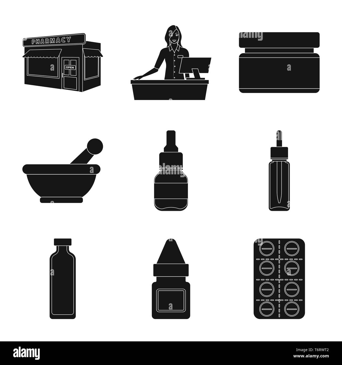 Pharmacy counter vector vectors Black and White Stock Photos & Images ...