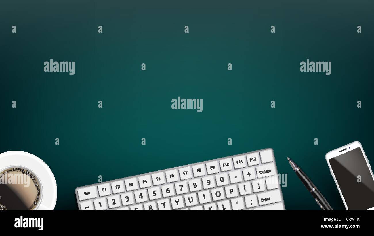 Computer Device On Working Desk Flat Lay Vector Stock Vector Image ...