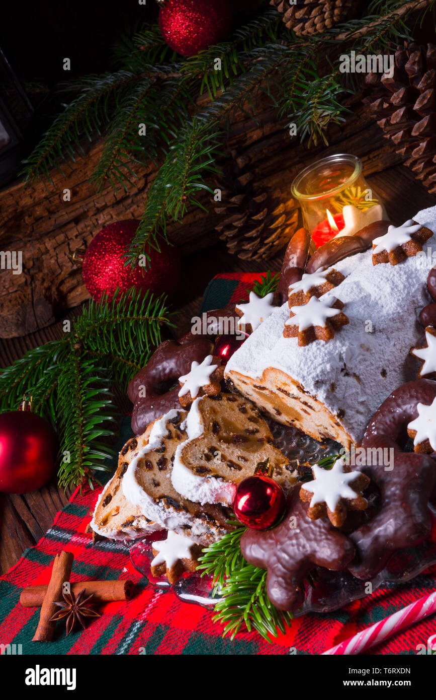 delicious dresdner christ stollen with marzipan and raisins Stock Photo ...