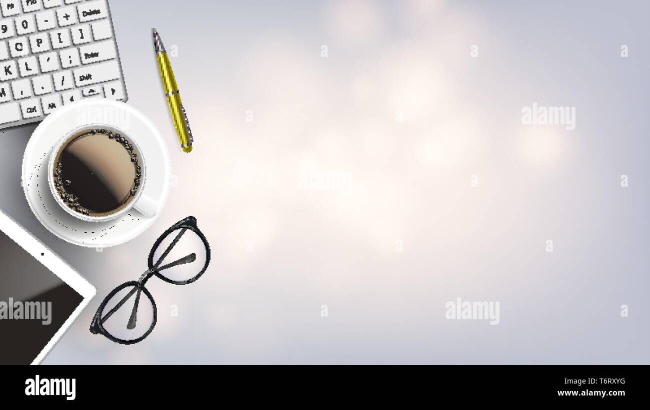 Workspace With Supplies Flat Lay Realistic Vector Stock Vector Image ...
