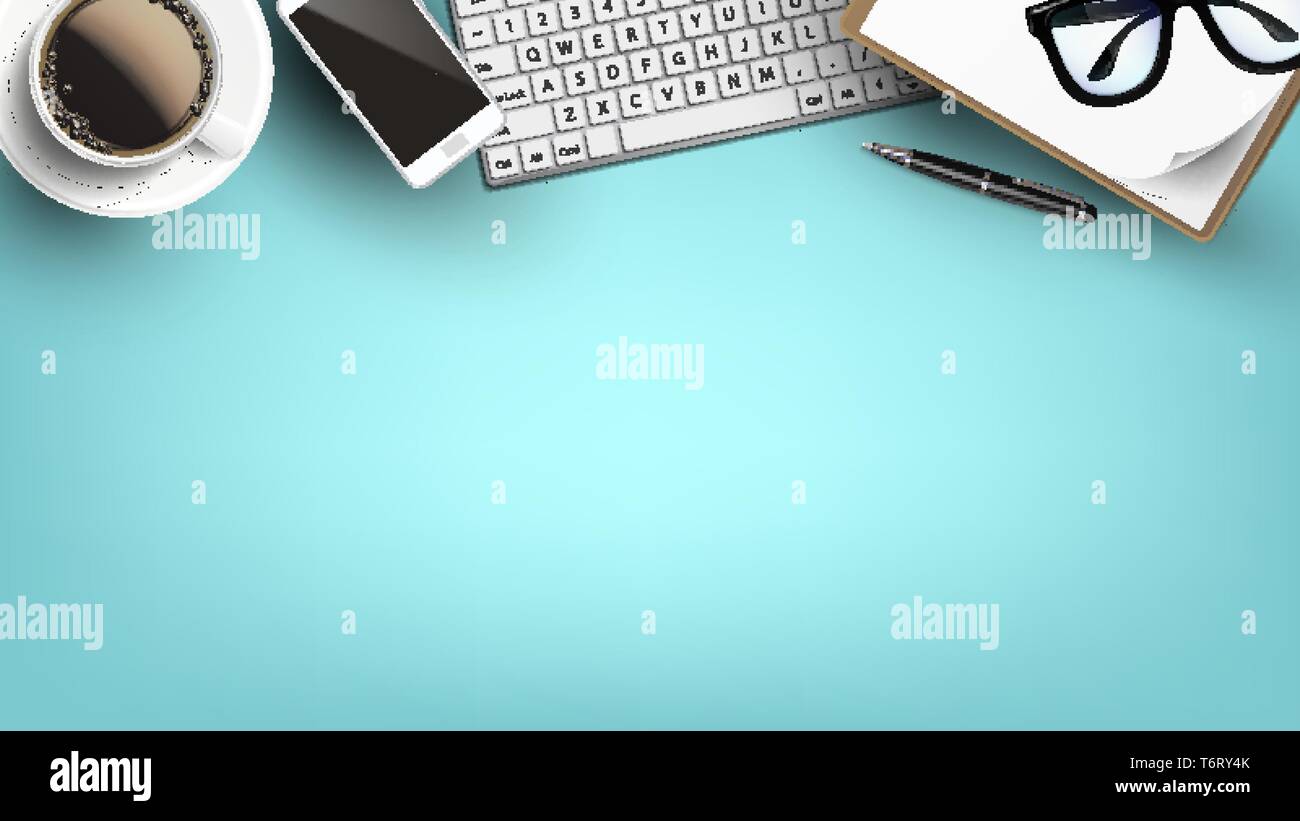 Office desk top down Stock Vector Images - Alamy