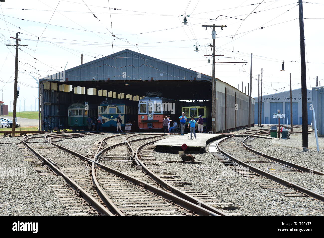 An American railroad engine shed in springtime Stock Photo - Alamy