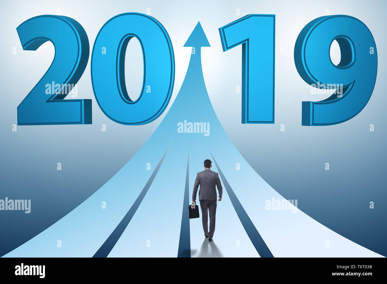 Businessman running into year of 2019 Stock Photo - Alamy