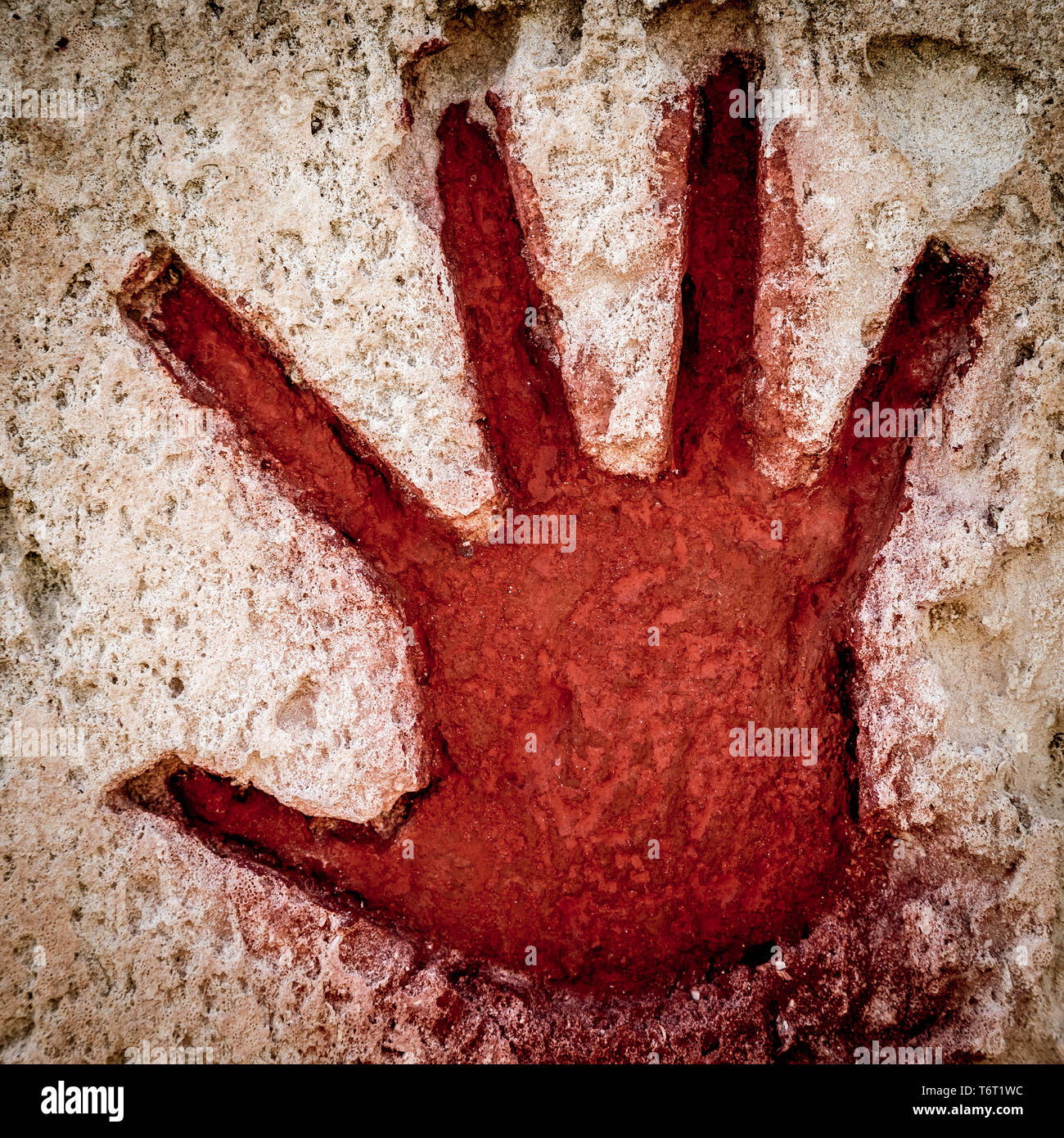 Red hand on stone - graphic gothic element Stock Photo - Alamy
