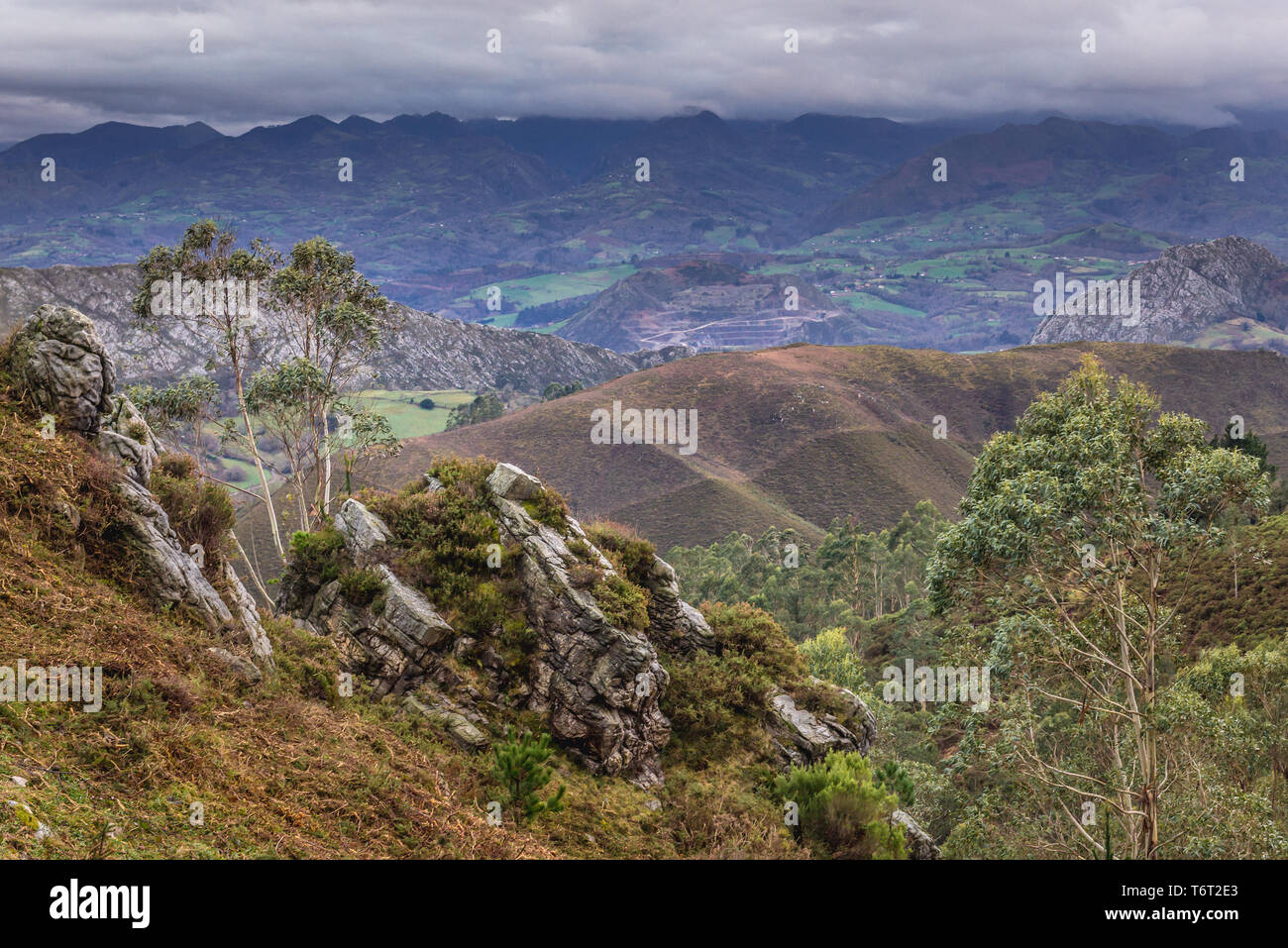 Sierra del Sueve mountain range, northern foothill of the Cantabrian ...