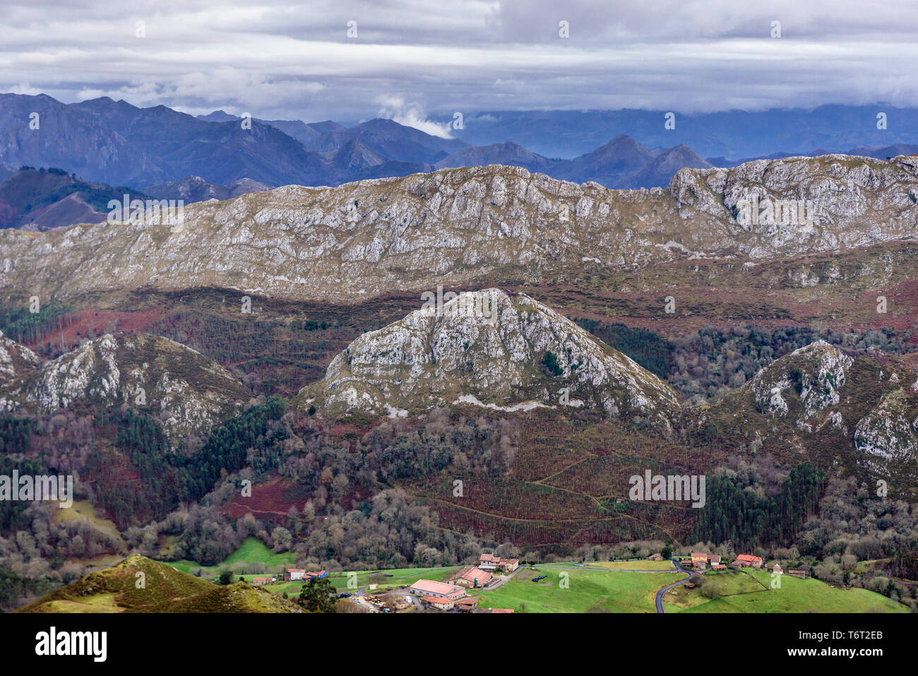View from platform of Mirador del Fito in Sierra del Sueve mountain ...