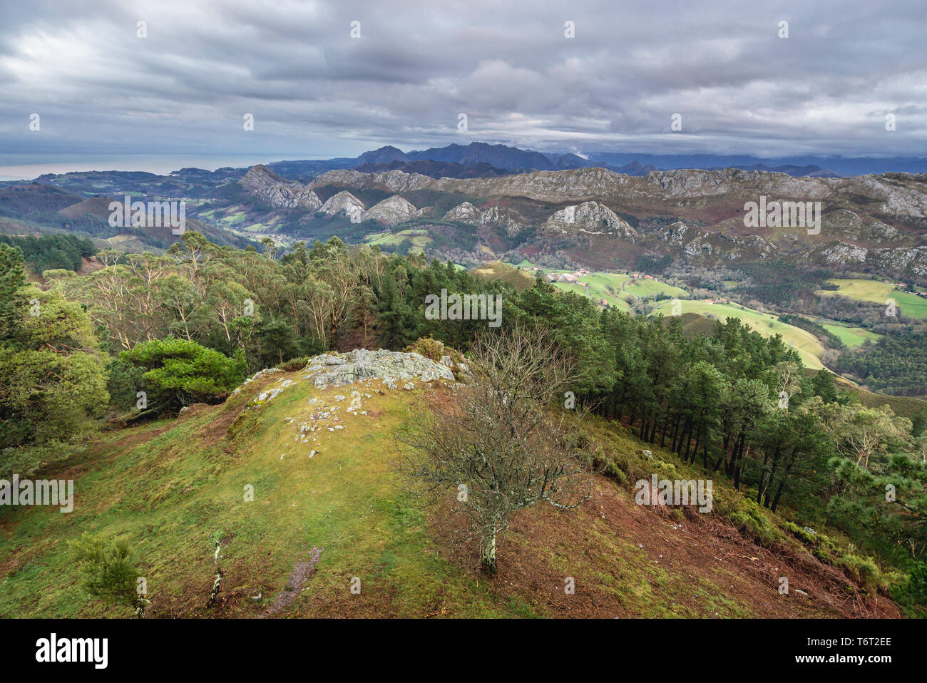 View from platform of Mirador del Fito in Sierra del Sueve mountain ...