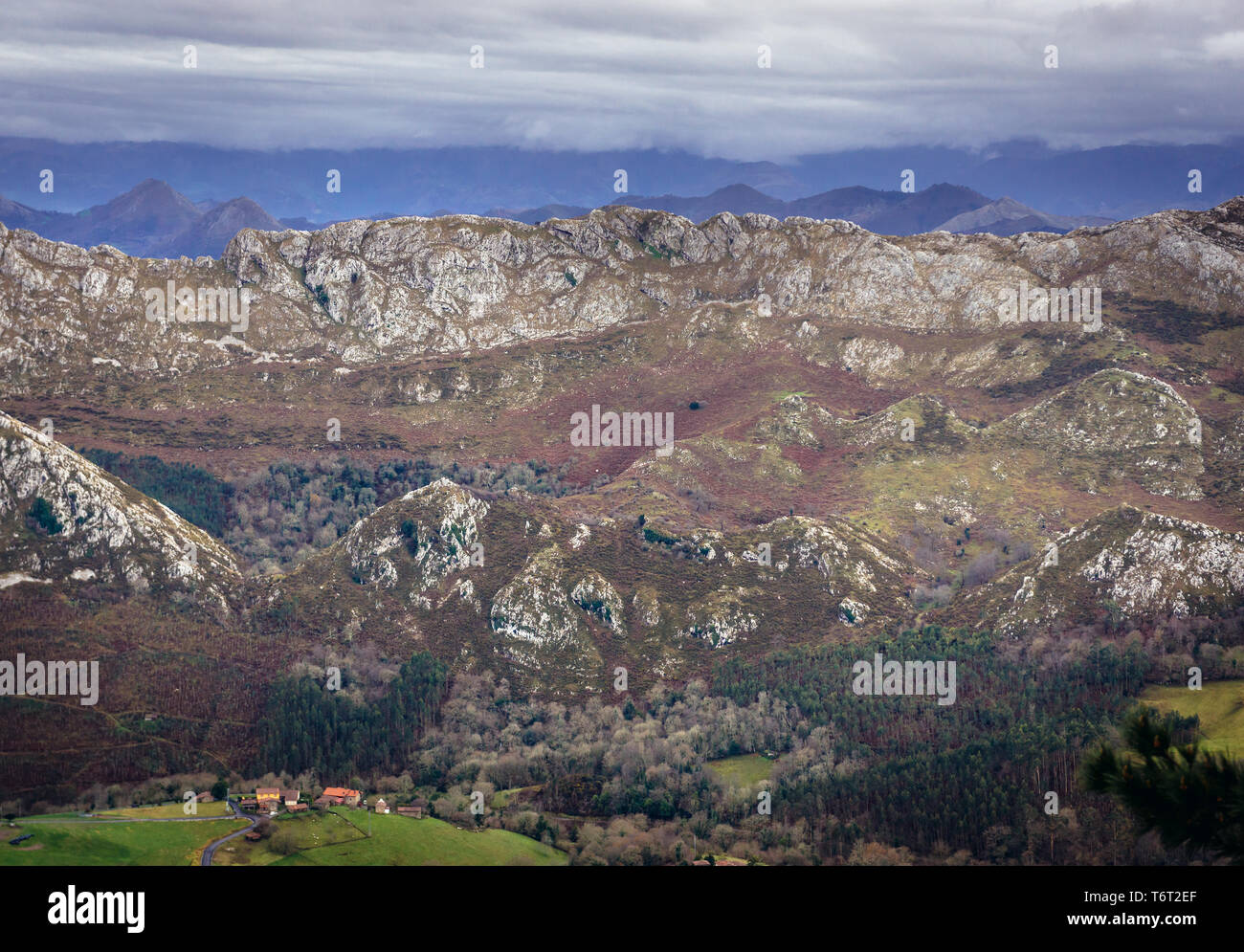 View from platform of Mirador del Fito in Sierra del Sueve mountain ...