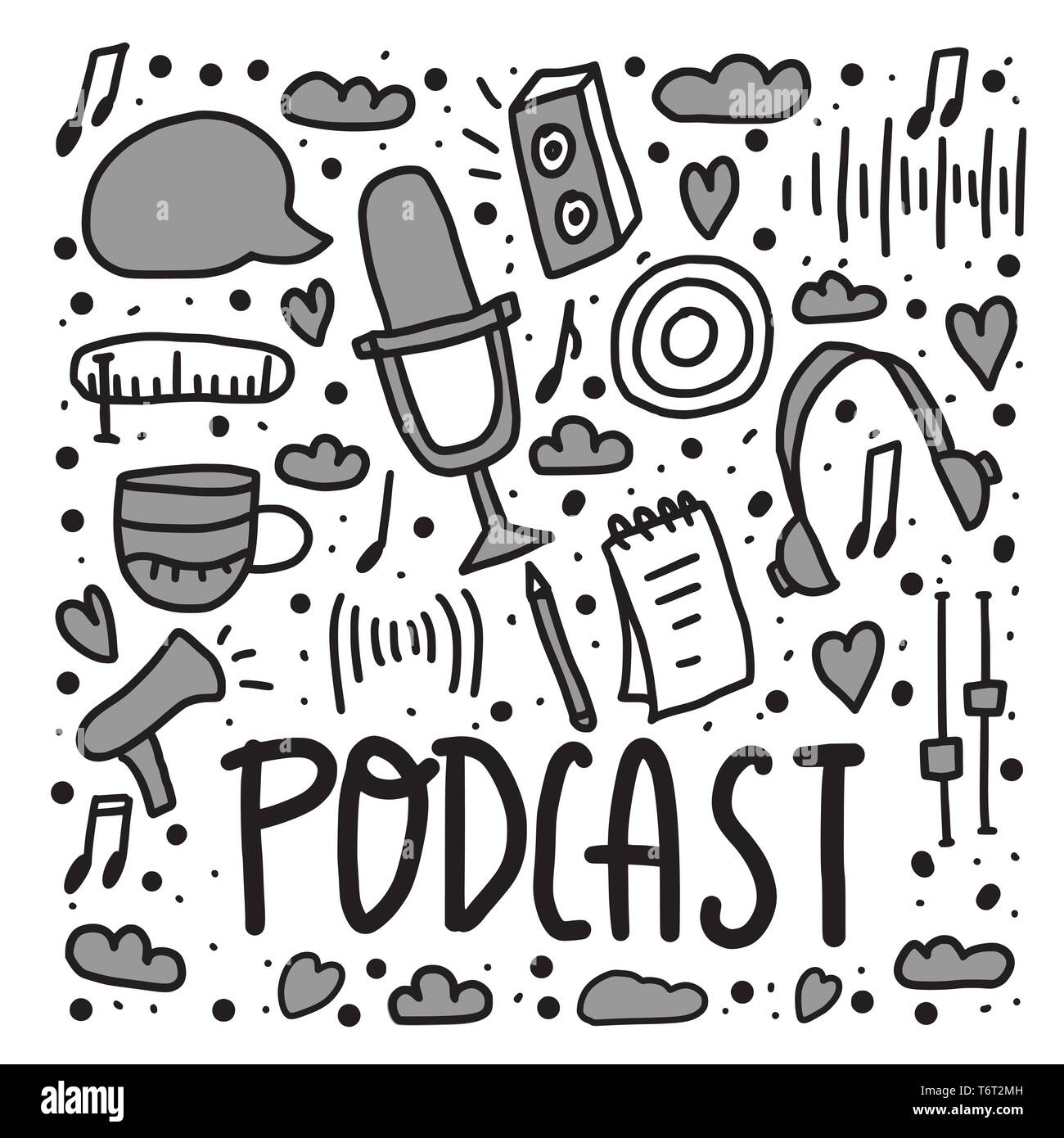 Podcast card with handwritten lettering and decoration. Poster with ...