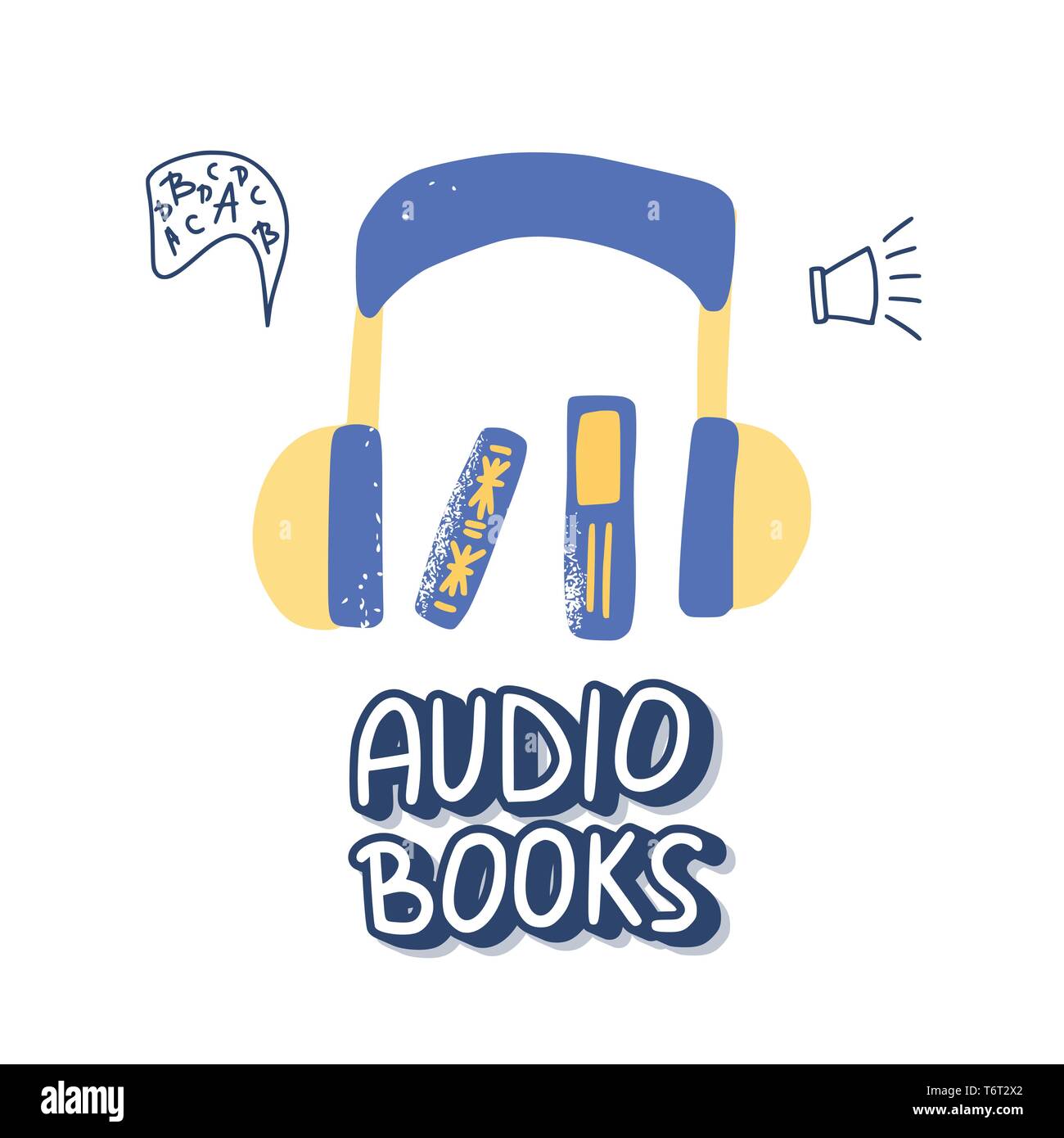 Audiobooks concept. Set of audio book symbols with lettering. Vector ...
