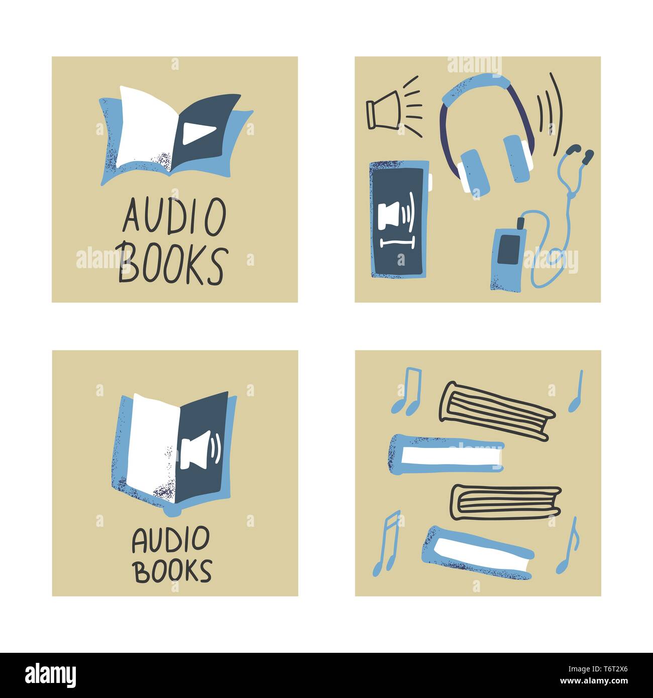 Audiobooks concept. Set of audio book symbols with lettering. Vector ...