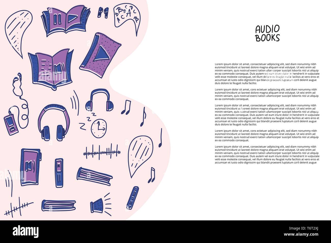 Audiobooks banner concept. Cards template of audio book symbols with ...