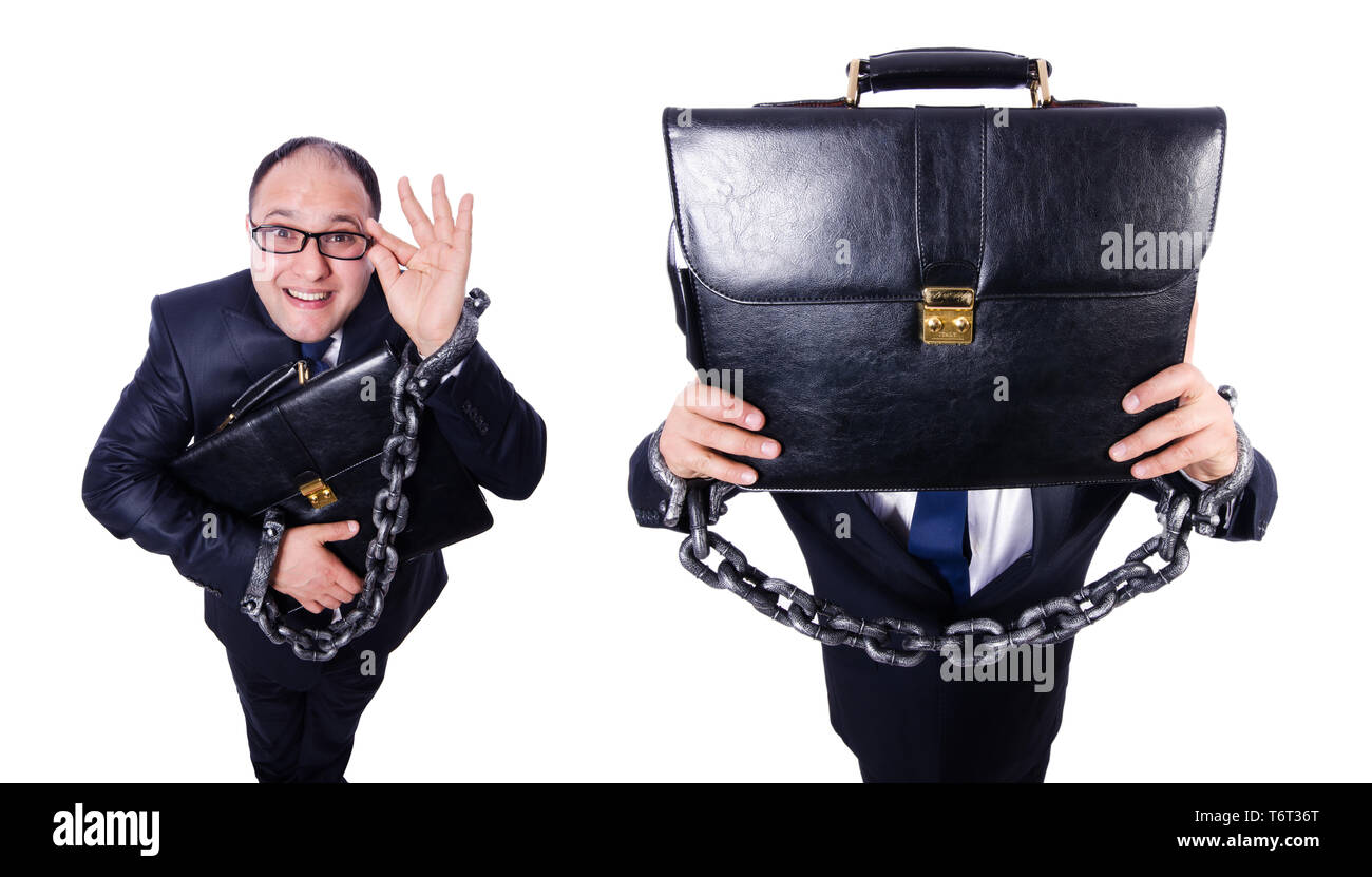 Businessman handcuffed isolated on white Stock Photo - Alamy