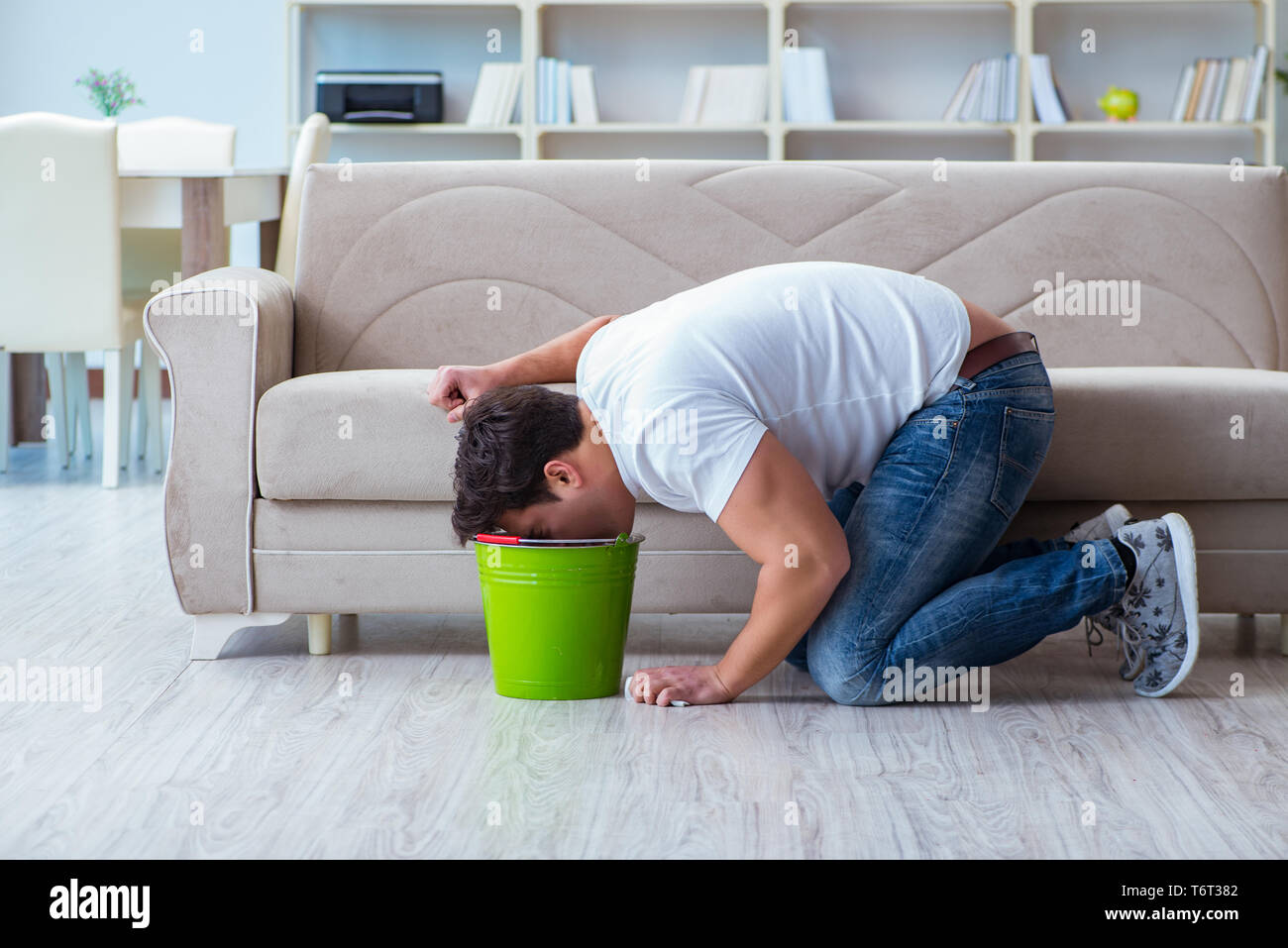 Sick man suffering at home from infection and bad stomach Stock Photo ...