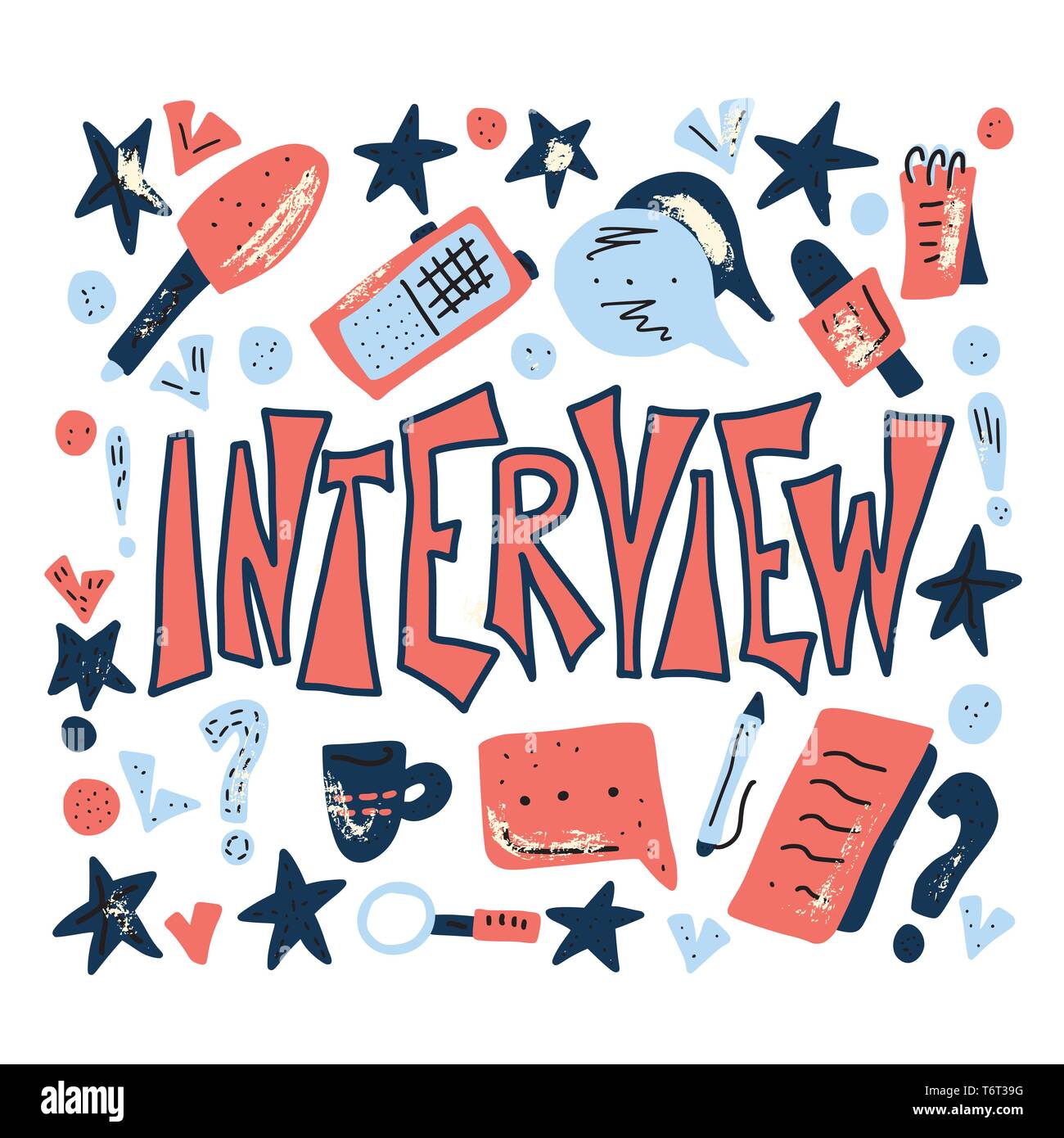 Interview lettering with decoration design element isolated on white ...