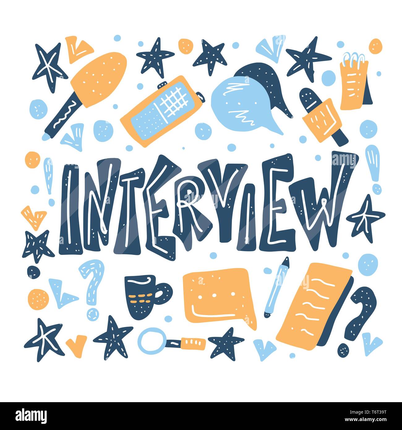 Interview lettering with decoration design element. Set of interview ...