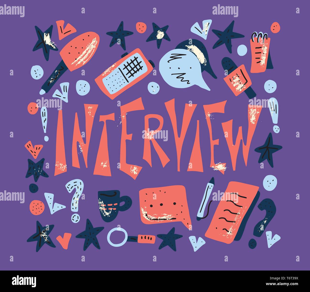 Interview lettering with decoration design element. Set of interview ...