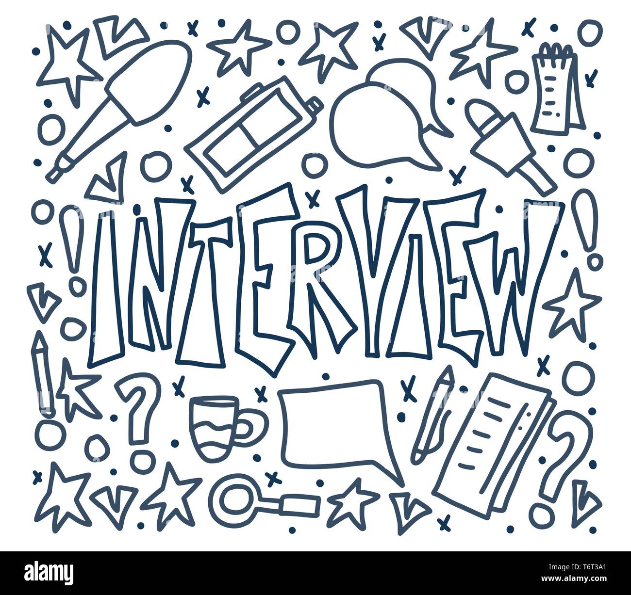 Interview lettering with decoration design element. Set of interview ...