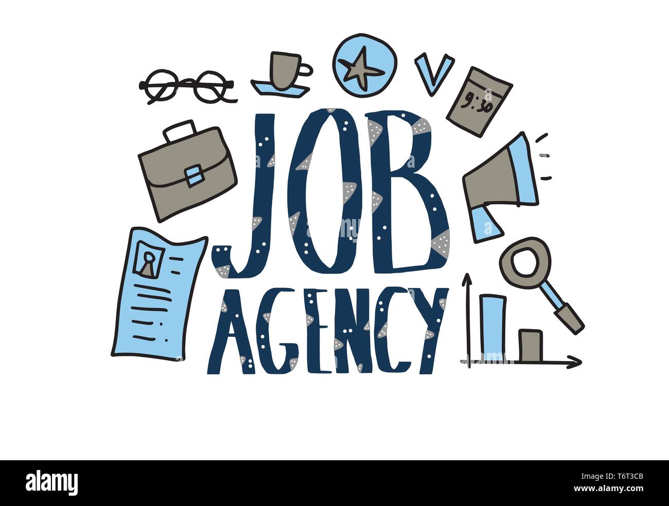 Job agency concept. Emblem with lettering and business symbols in ...