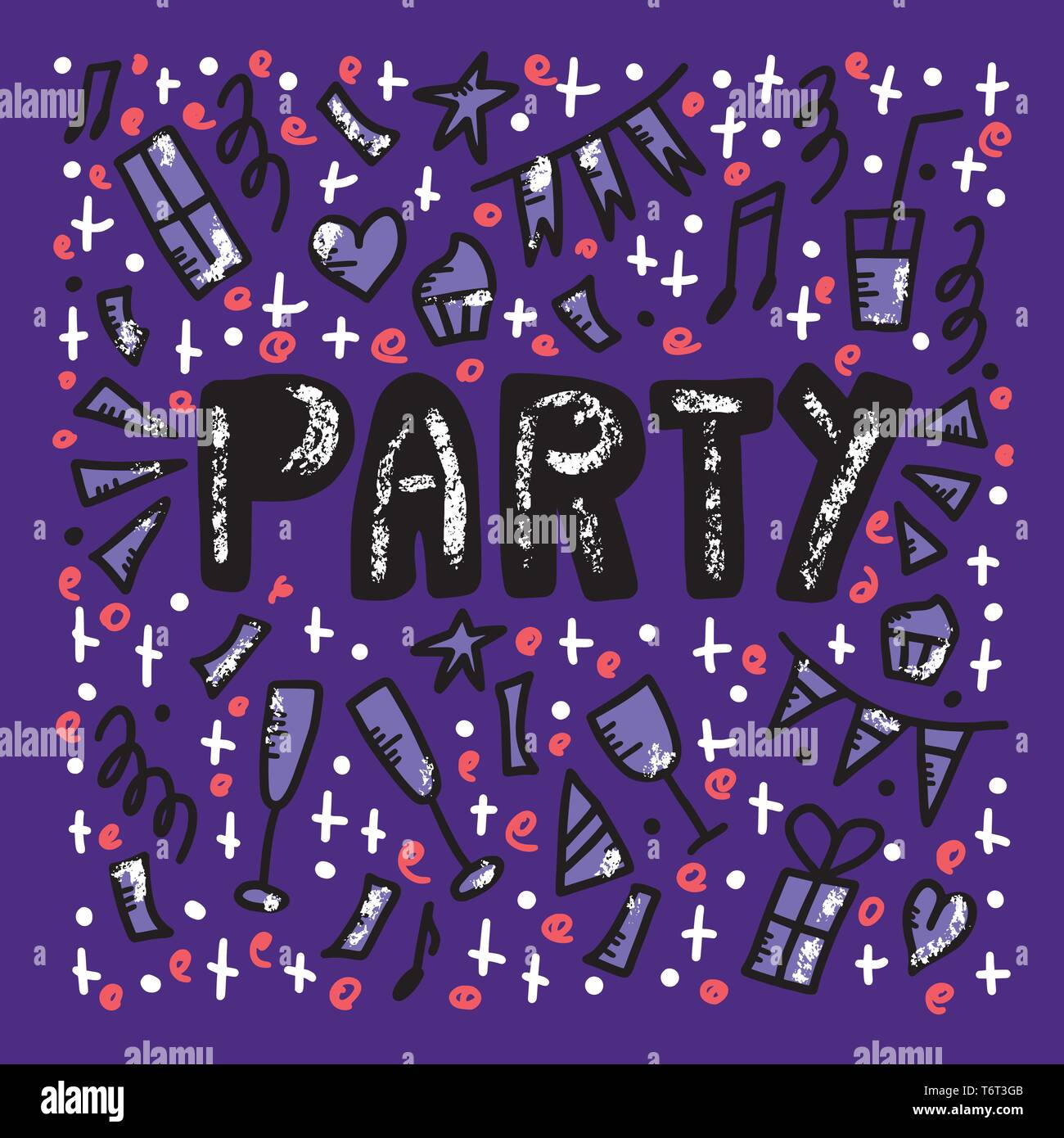 Party poster with handwritten lettering and holiday decoration. Event ...