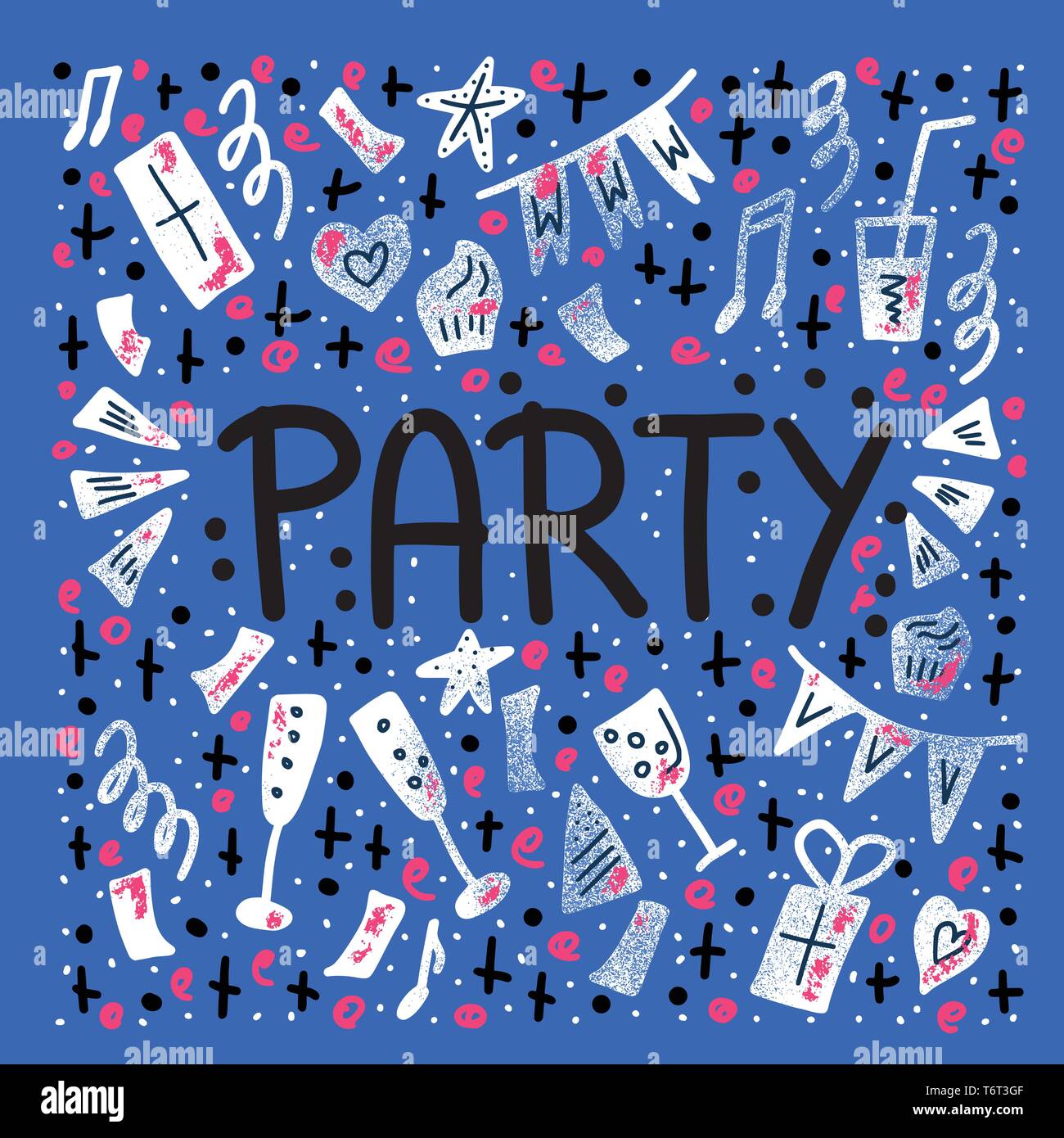 Party poster with handwritten lettering and holiday decoration. Event ...