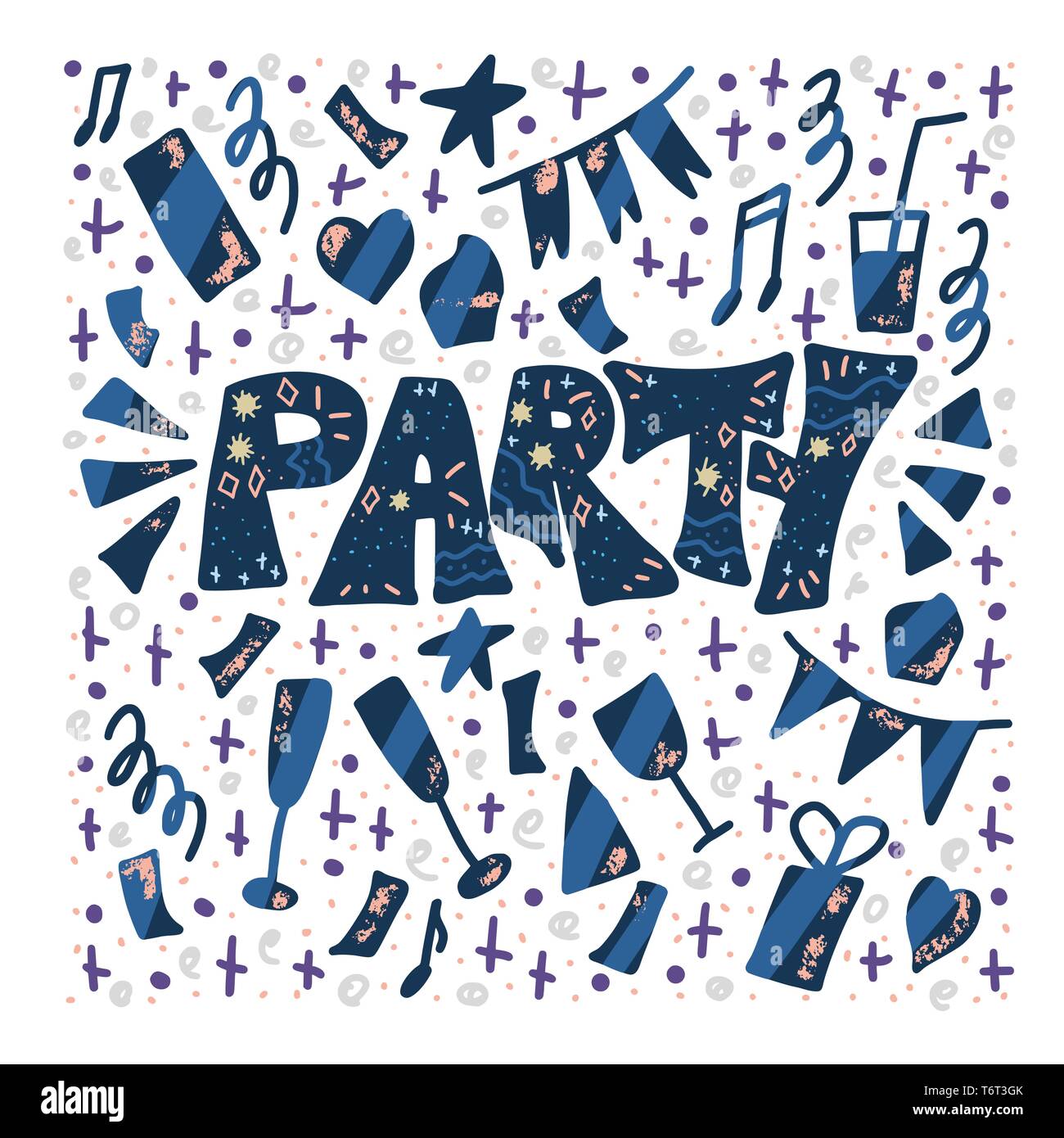 Party poster with handwritten lettering and holiday decoration. Event ...