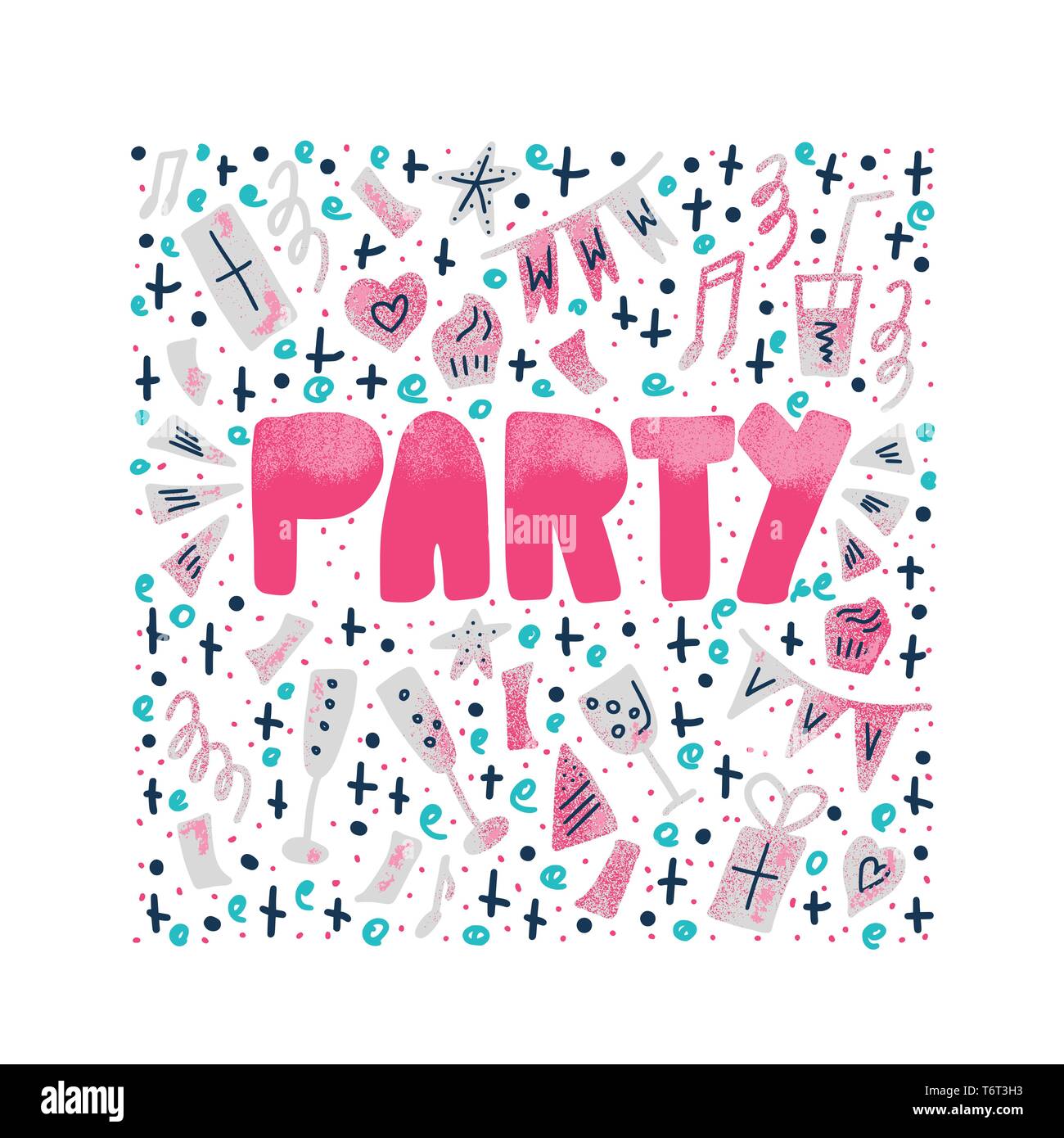 Party poster with handwritten lettering and holiday decoration. Event ...