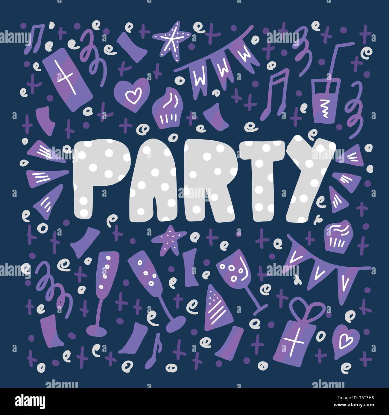 Party poster with handwritten lettering and holiday decoration. Event ...