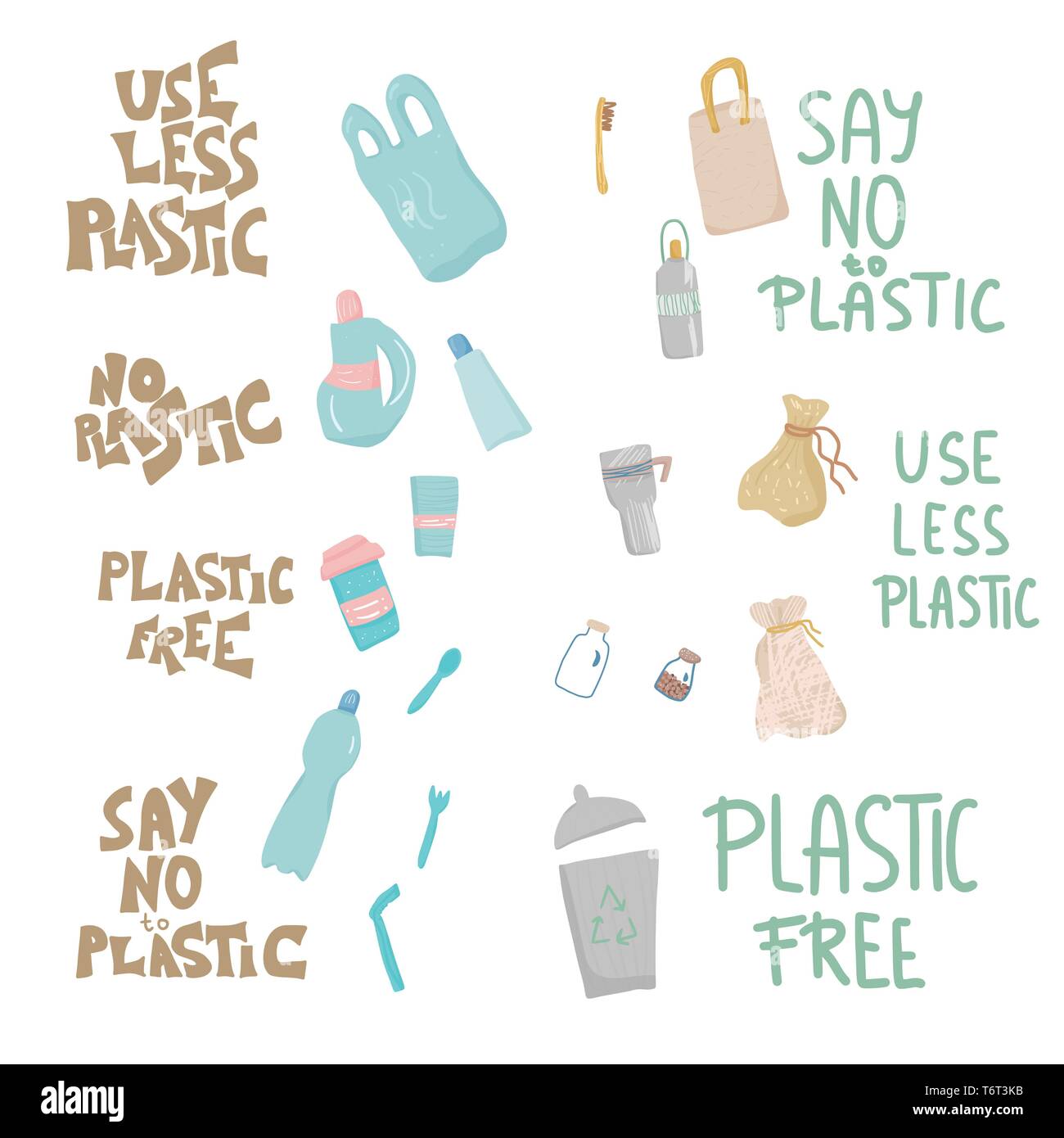 Use less plastic design elements set in flat style. Quotes with eco ...