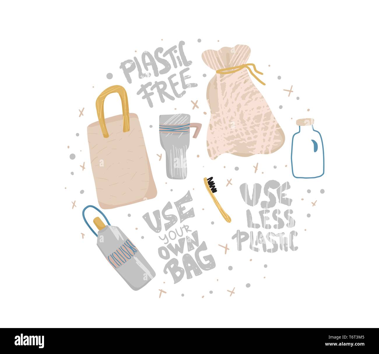 Plastic free concept. Round badge with quotes and eco lifestyle ...