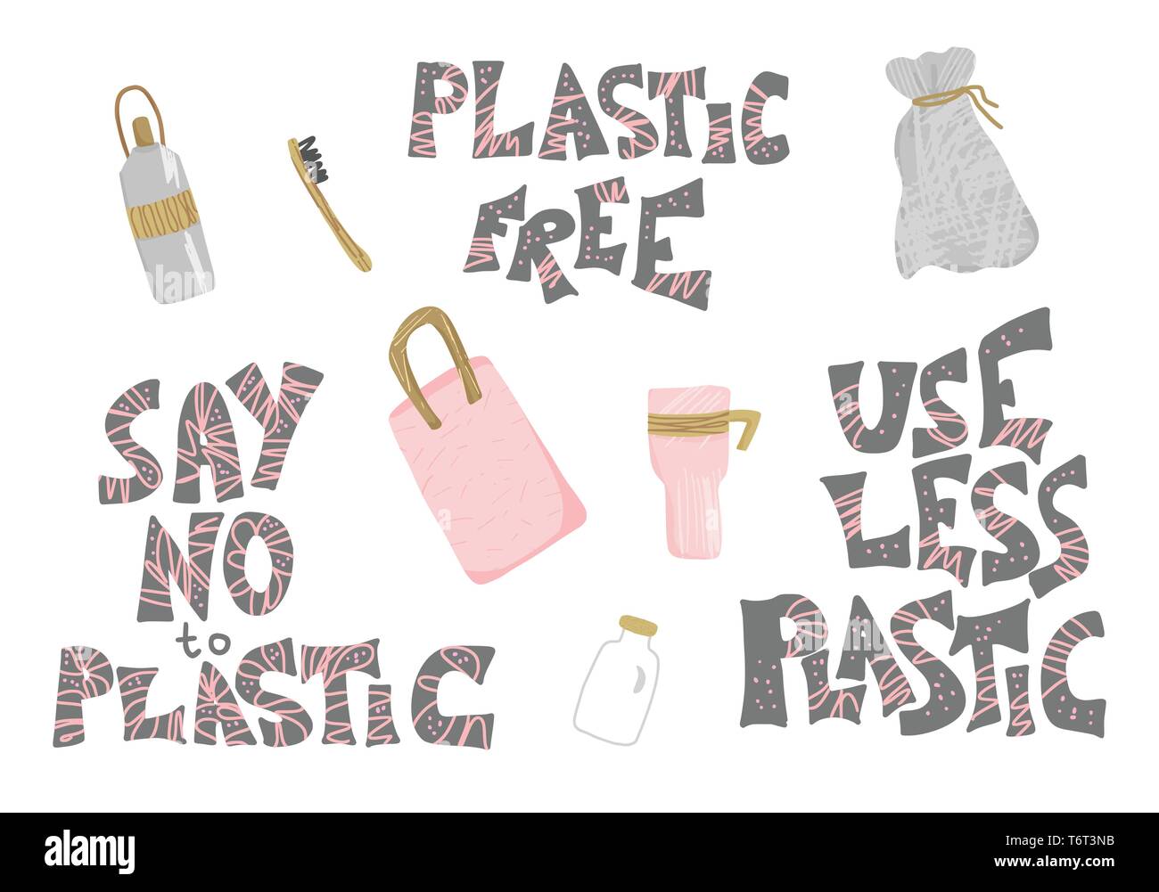 Use less plastic design elements set in flat style. Quotes with eco ...