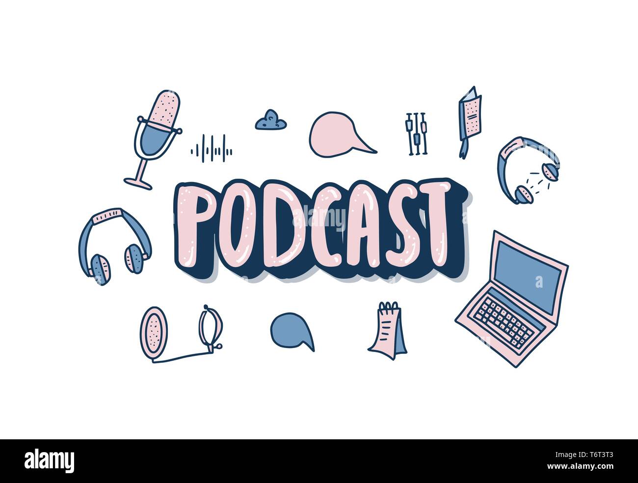 Podcast emblem with handwritten lettering and decoration. Text and ...