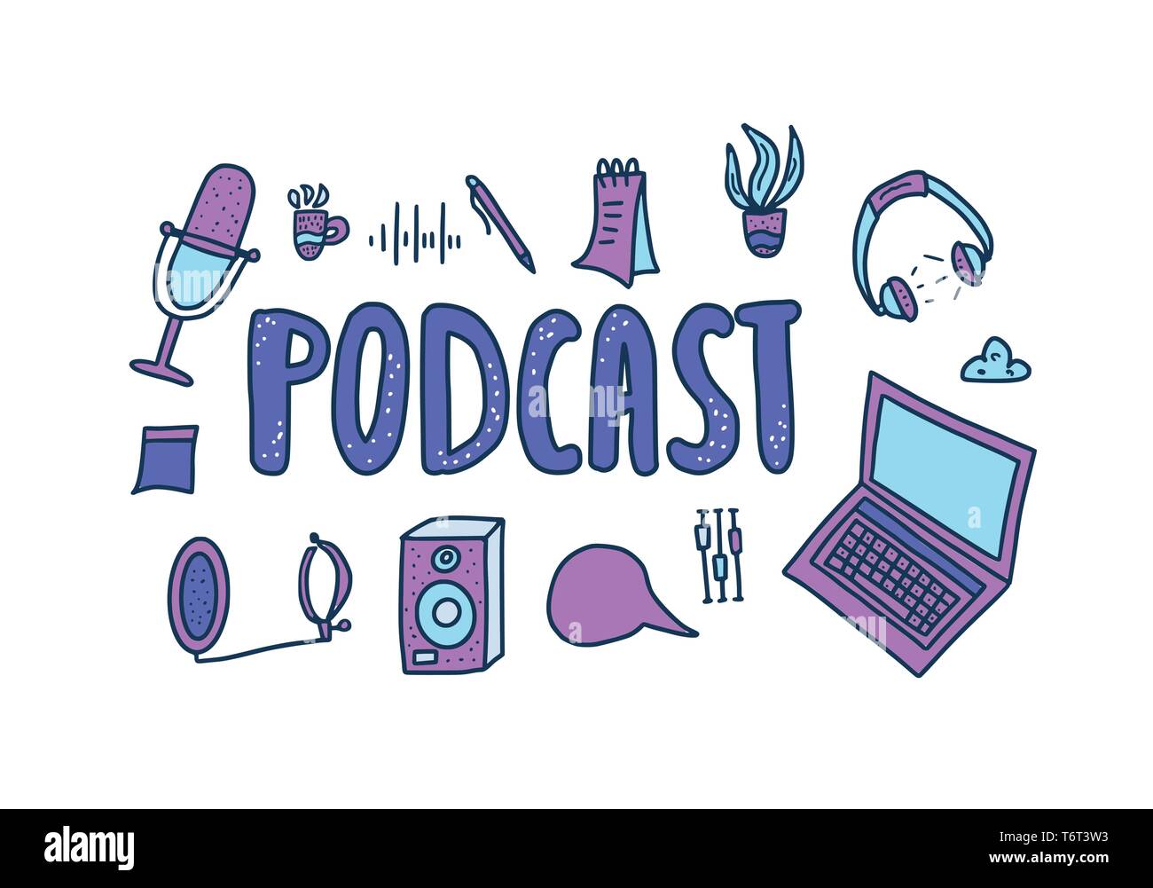 Podcast emblem with handwritten lettering and decoration. Text and ...